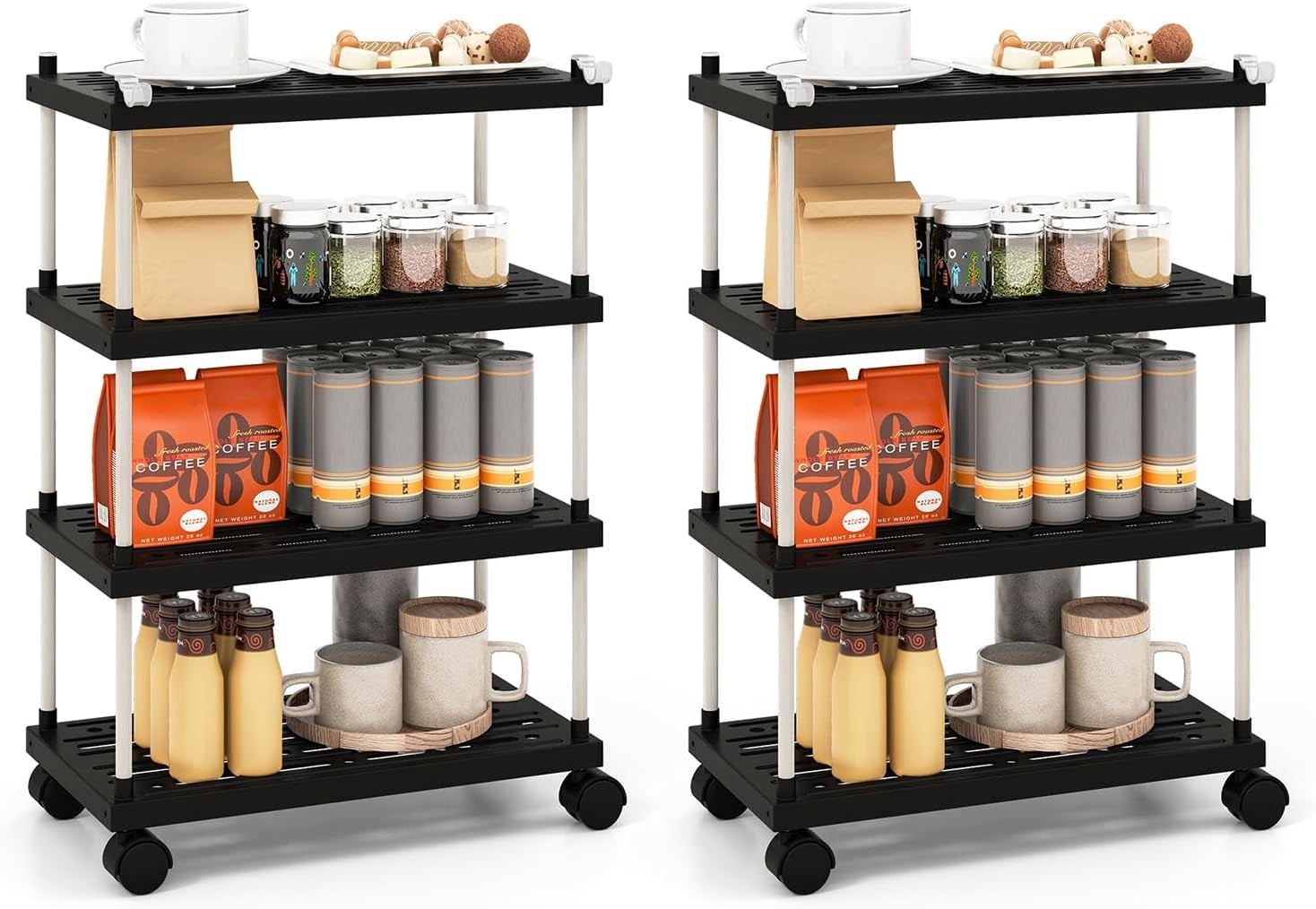 2 Pack Slim Storage Cart, 4-Tier Utility Rolling Cart with Lockable ...