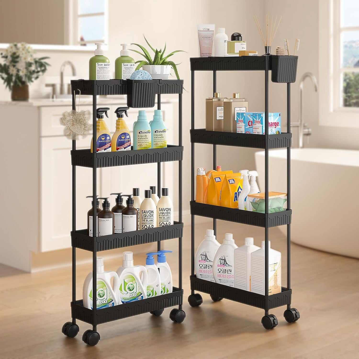 danneibiubiu 2-Pack Slim Storage Rolling Cart with Wheels 4 Tier ...