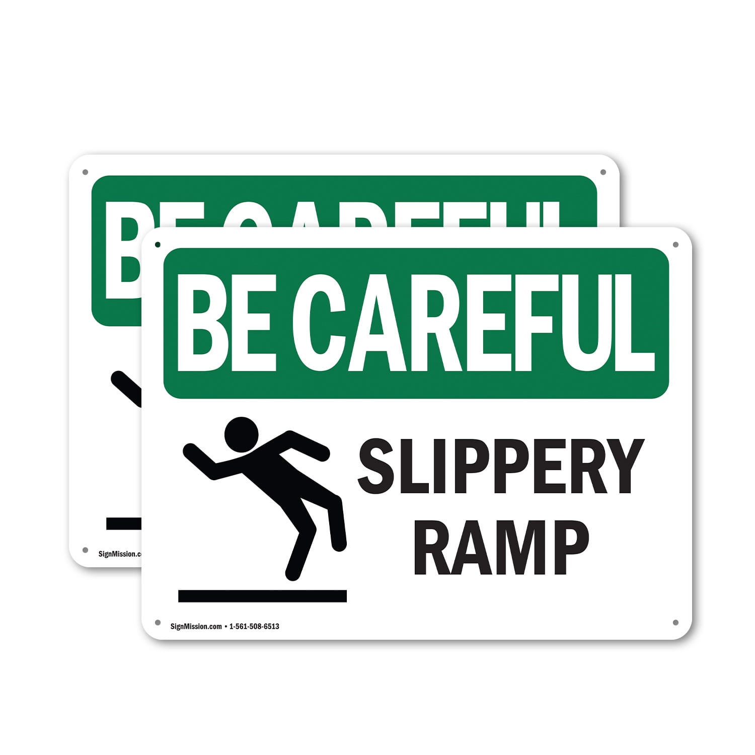 (2 Pack) Slippery Ramp OSHA Be Careful Sign 18 Inch X 12 Inch Plastic ...