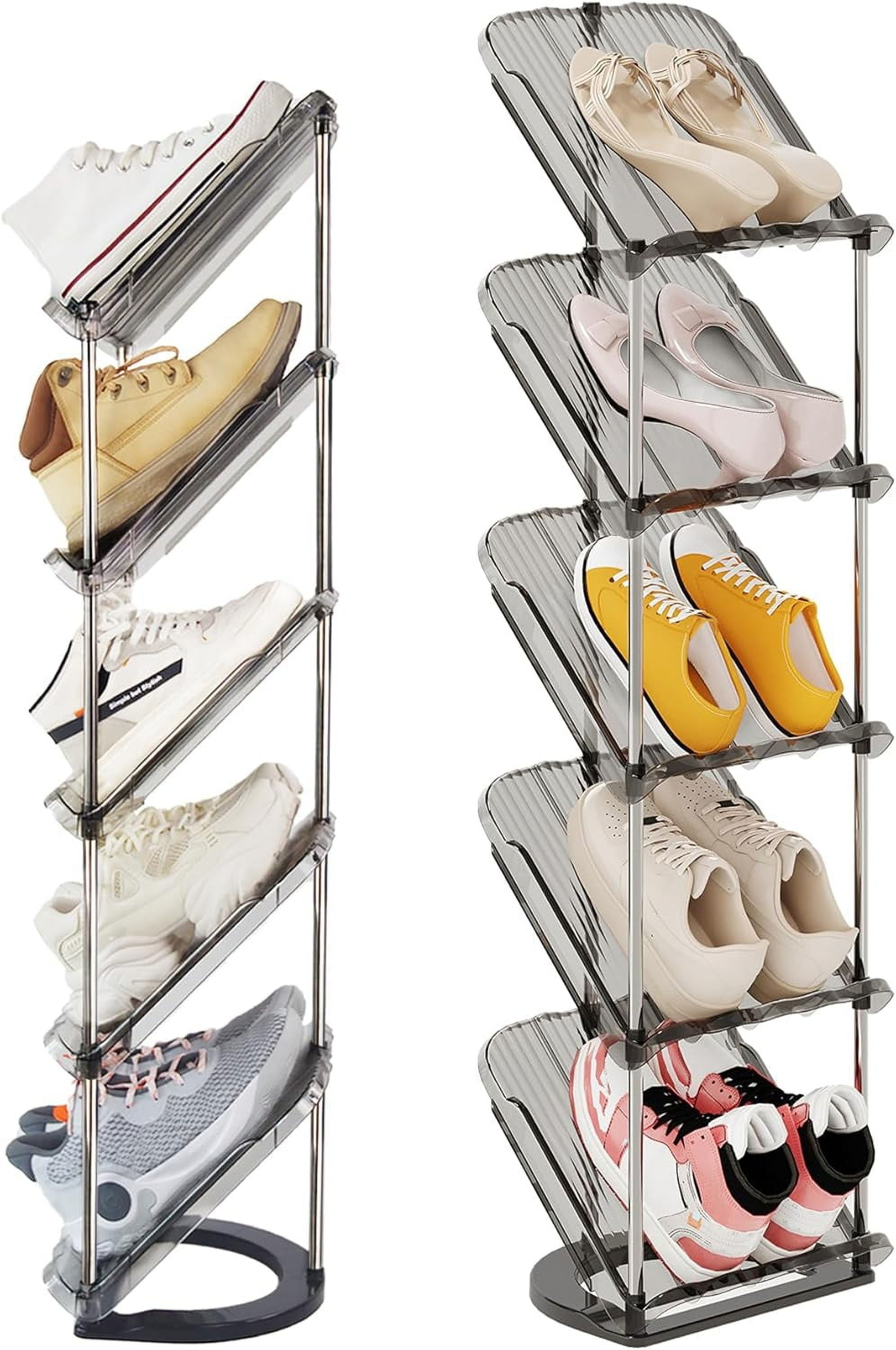 HLTUDJ 2 Pack Sloping Narrow Shoe Rack 5 Tiers - Free Standing Vertical ...