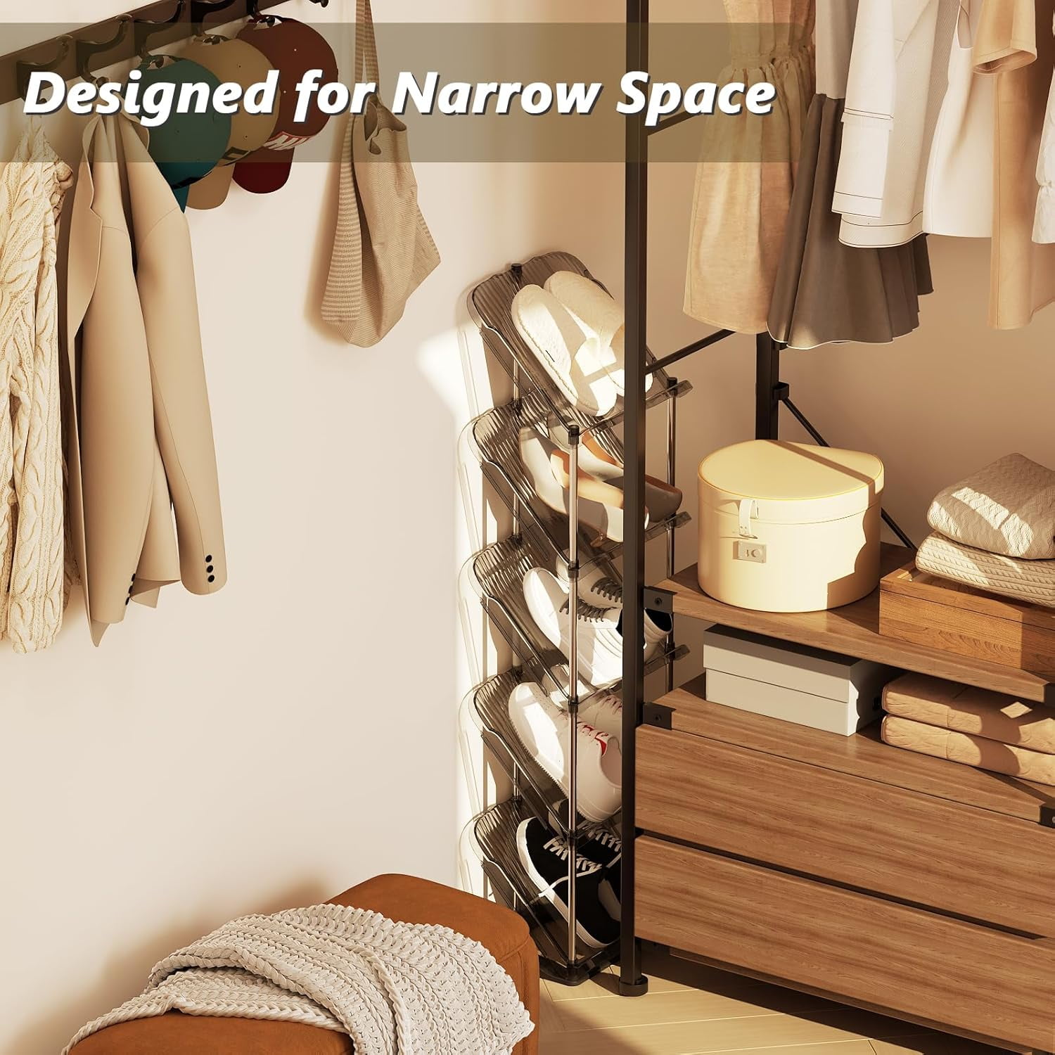 2 Pack Sloping Narrow Shoe Rack 5 Tiers - Free Standing Vertical Shoes ...