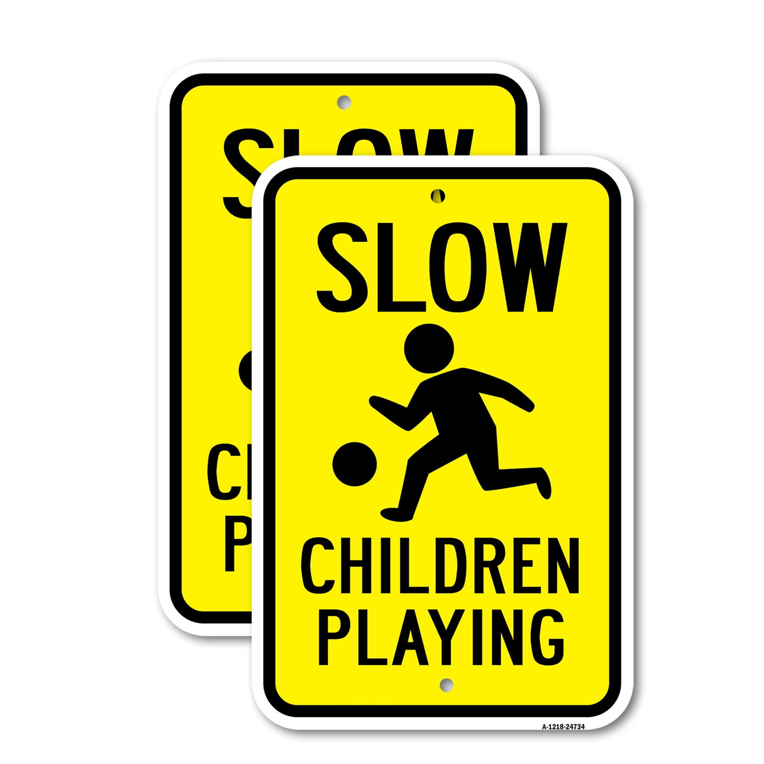 (2 Pack) Slow Children Playing | 12" X 18" Heavy-Gauge Aluminum Sign ...