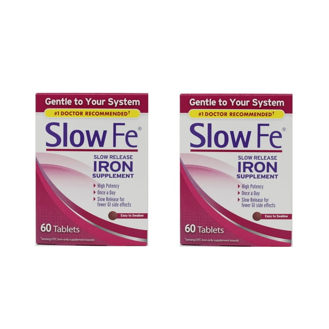 2 Pack Slow FE Slow Release IRON Supplements High Potency Gentle 60 ...
