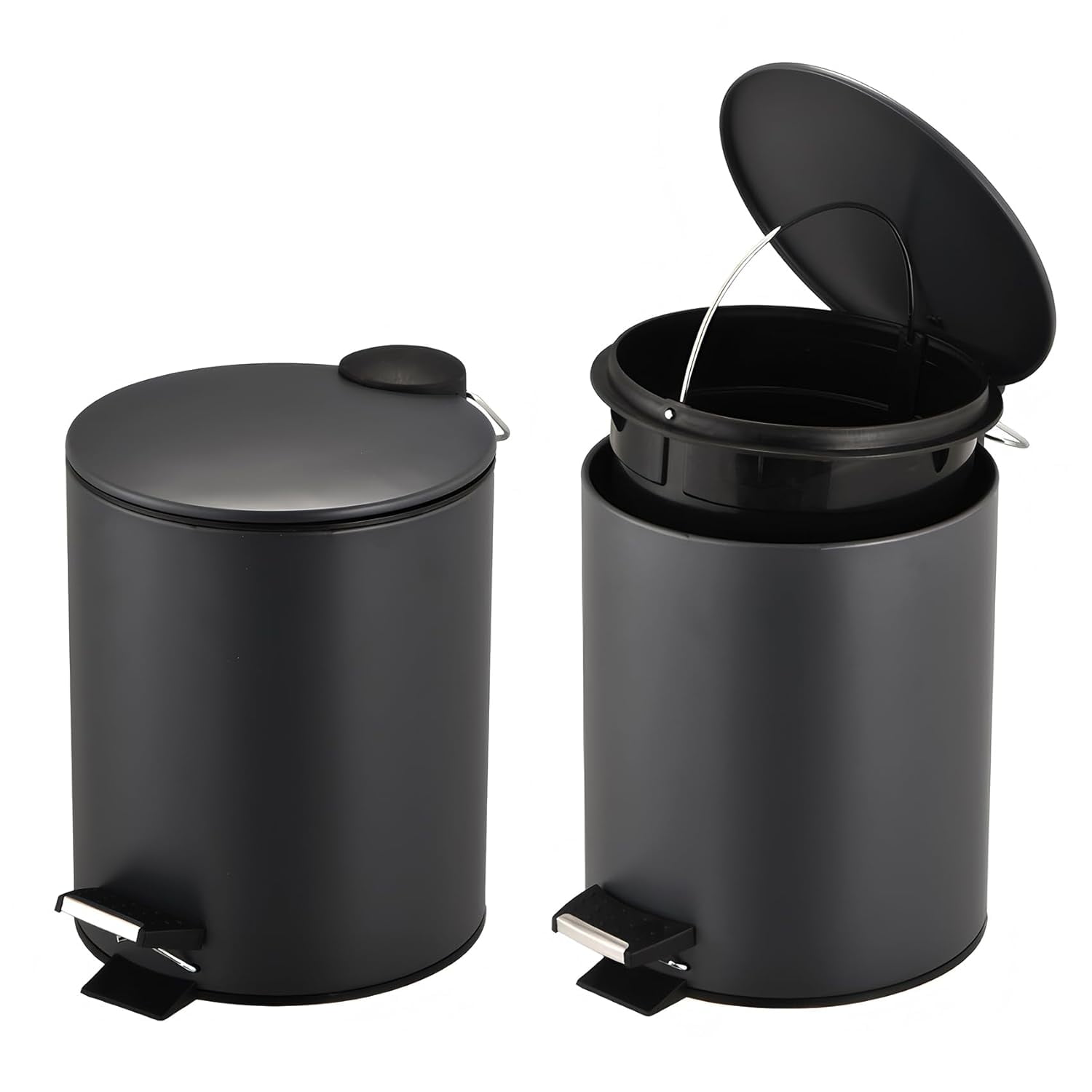 2 Pack Small Bathroom Trash Can with Lid Soft Close, Step Pedal, 5 Liter / 1.3 Gallon Stainless ...
