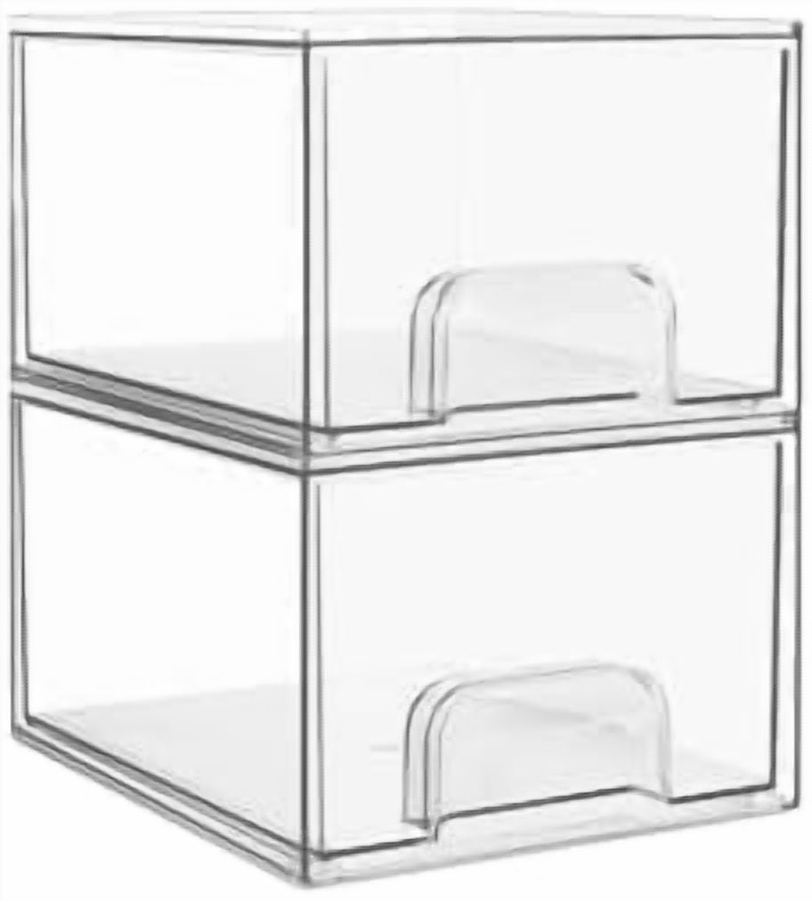 2 Pack Small Clear Stackable Storage Drawers,Acrylic Bathroom Makeup ...