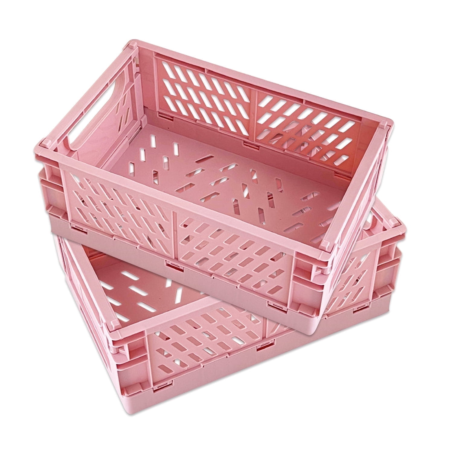 2-Pack Small Collapsible Plastic Baskets, Pink Storage Box, Mini ...