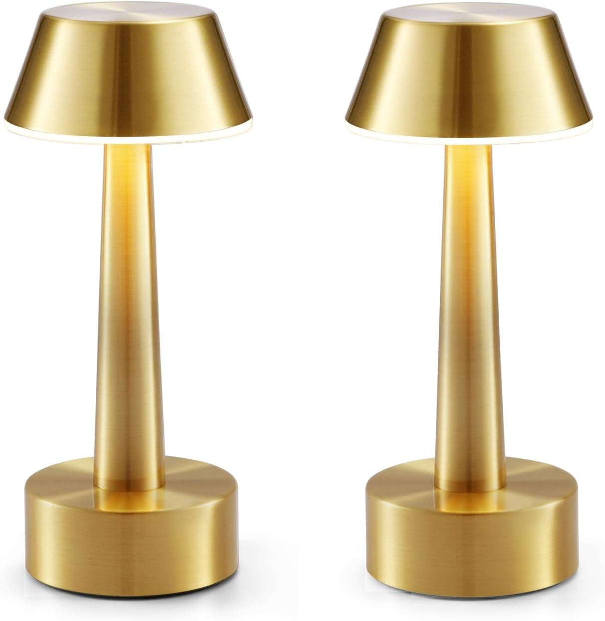 2 Pack Small Cordless Table Lamp, Battery Operated Gold Lamp for ...