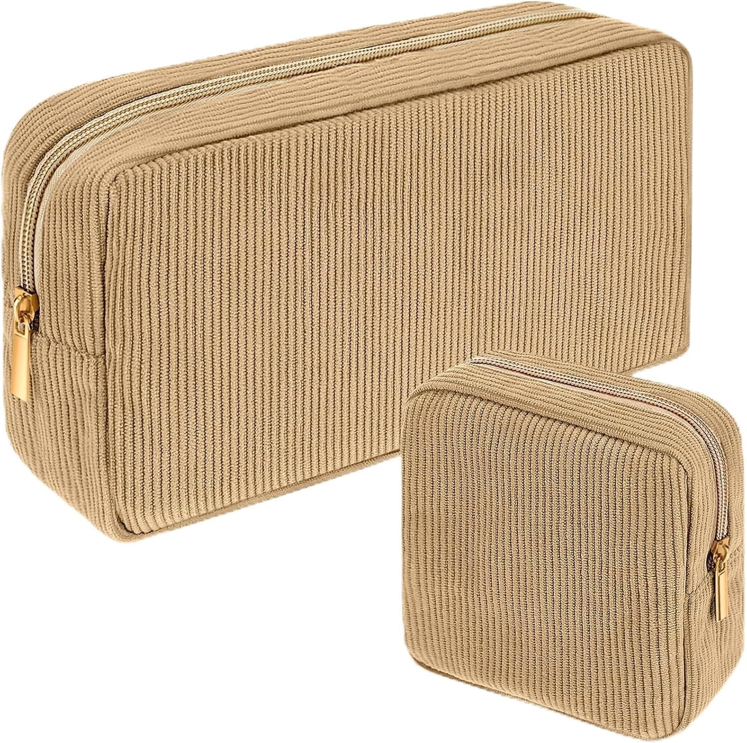 2 Pack Small Corduroy Makeup Bag Set Toiletry Travel Pouch Organizer ...