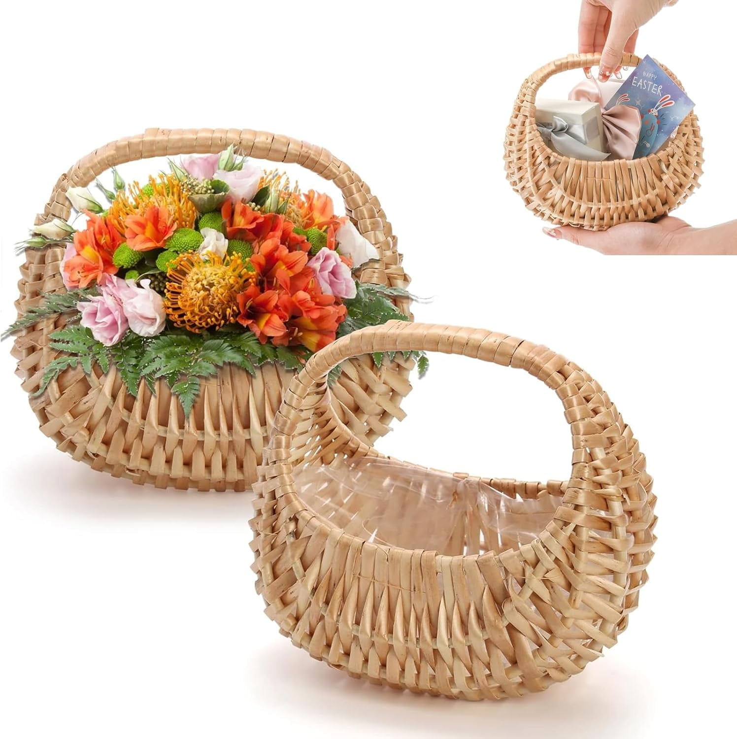 2 Pack Small Flower Girl Baskets, Wicker Basket with Handle Plastic ...