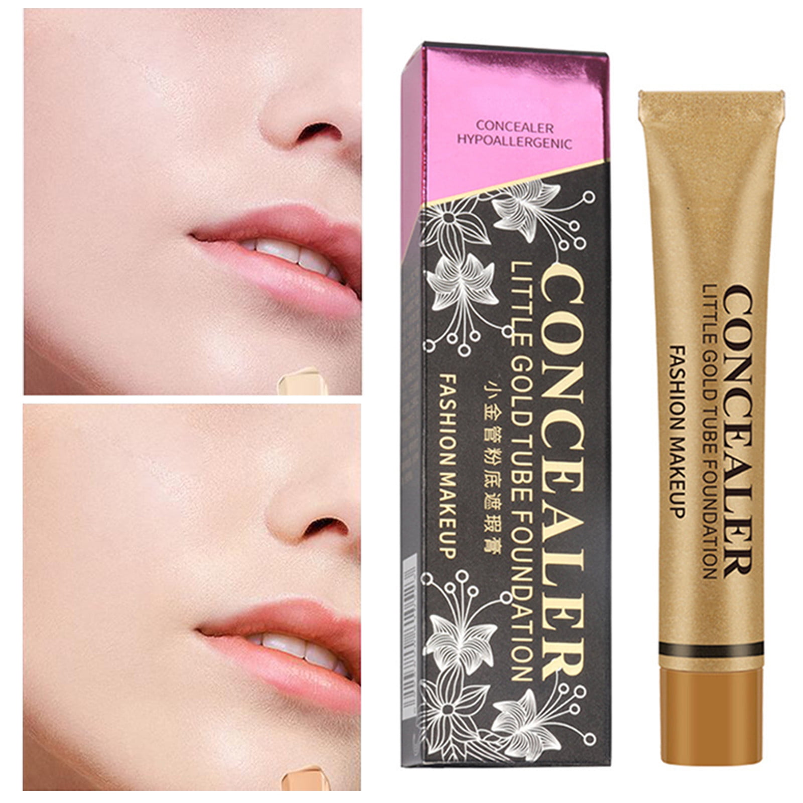 2 Pack Small Golden Tube Foundation Concealer To Cover Face Marks Full ...
