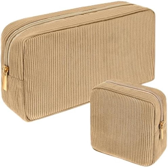 2 Pack Small Makeup Bag Set Corduroy Cosmetic Pouch Travel Toiletry ...