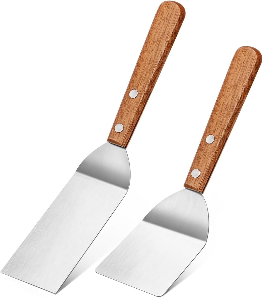 2 Pack Small Metal Spatula Set,Mini Wooden Spatulas for Kitchen Use ...