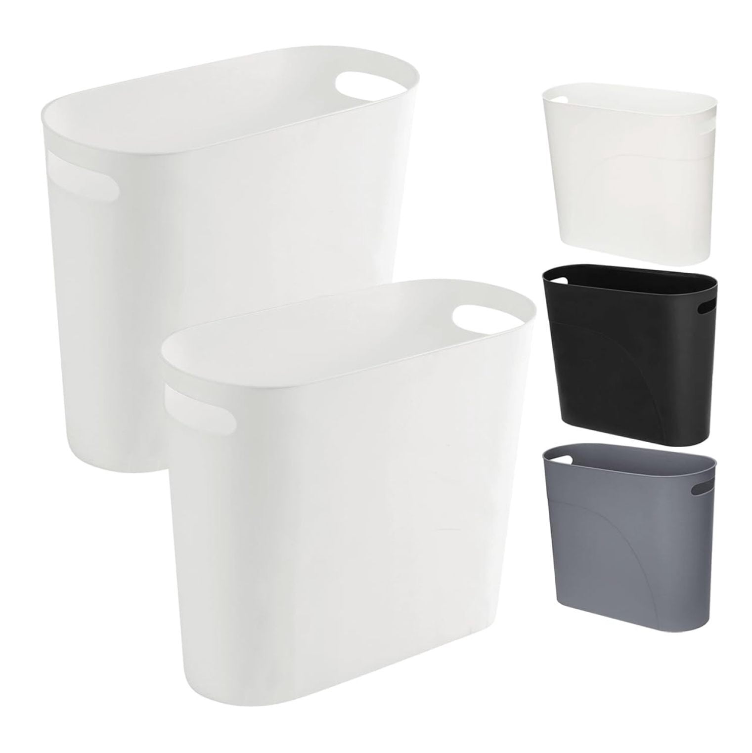 2 Pack Small Narrow Trash Can with Handles 3.2 Gallon/12 L White Slim ...