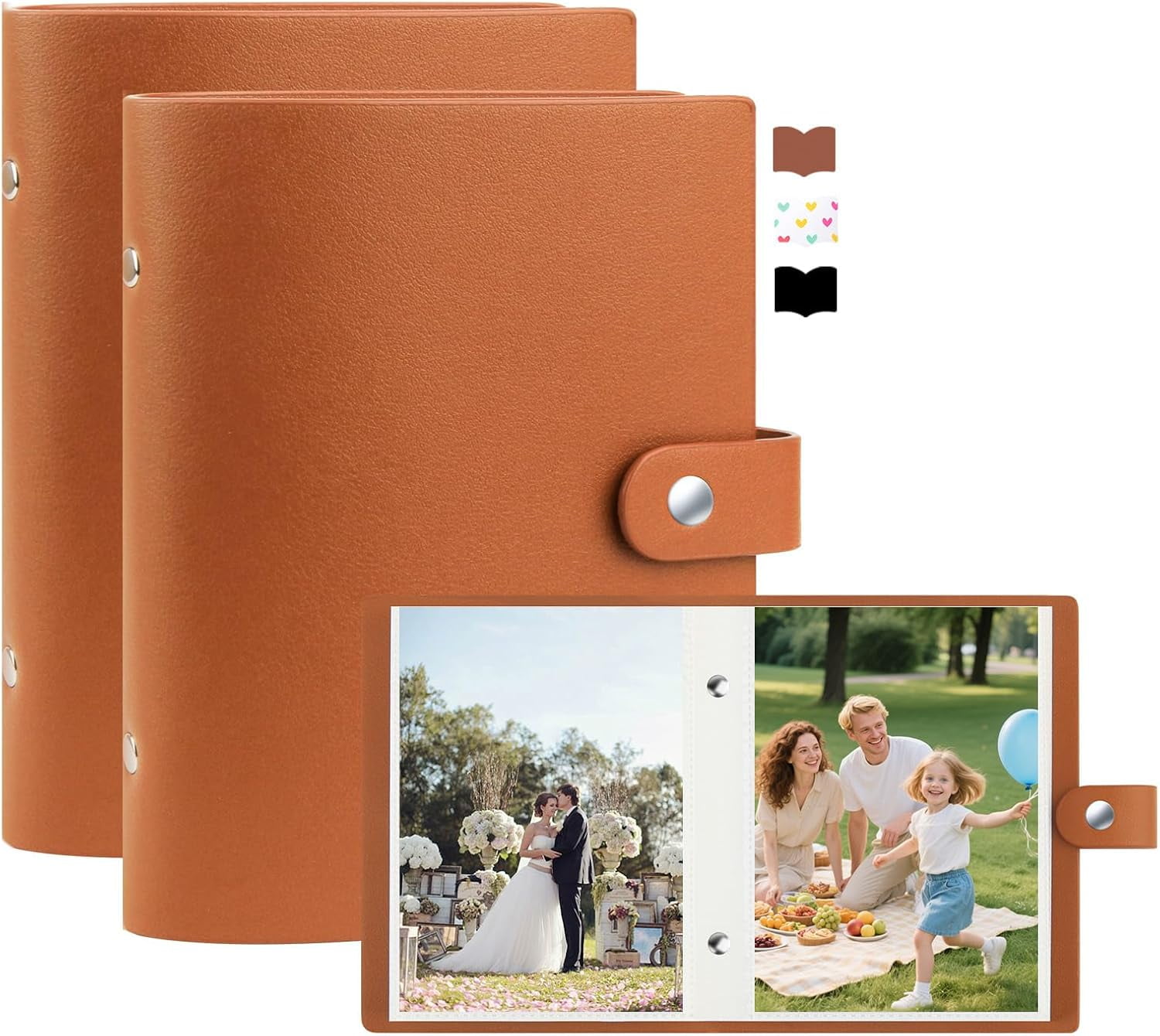 2 Pack Small Photo Album 5x7 Holds 52 Pictures Leather Cover 5 x 7 Mini ...
