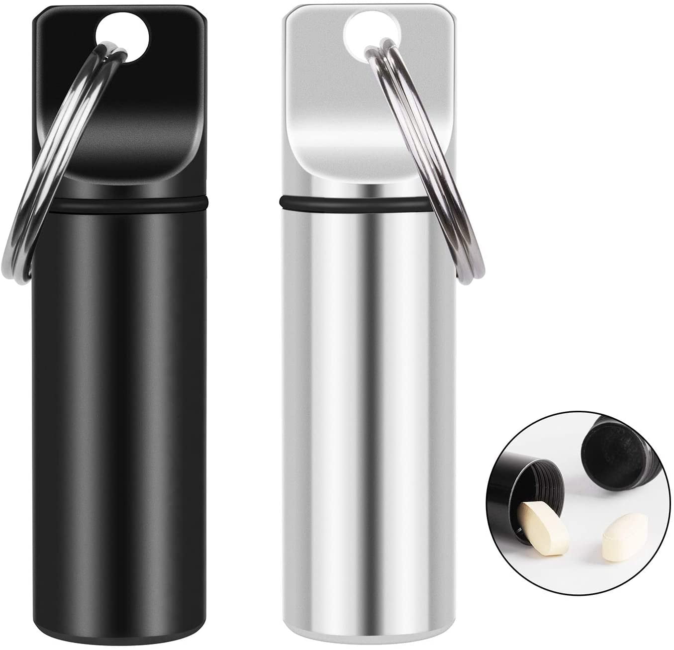 2 Pack Small Pocket Pill Box Keychain, Portable Mini Aluminium Alloy ...