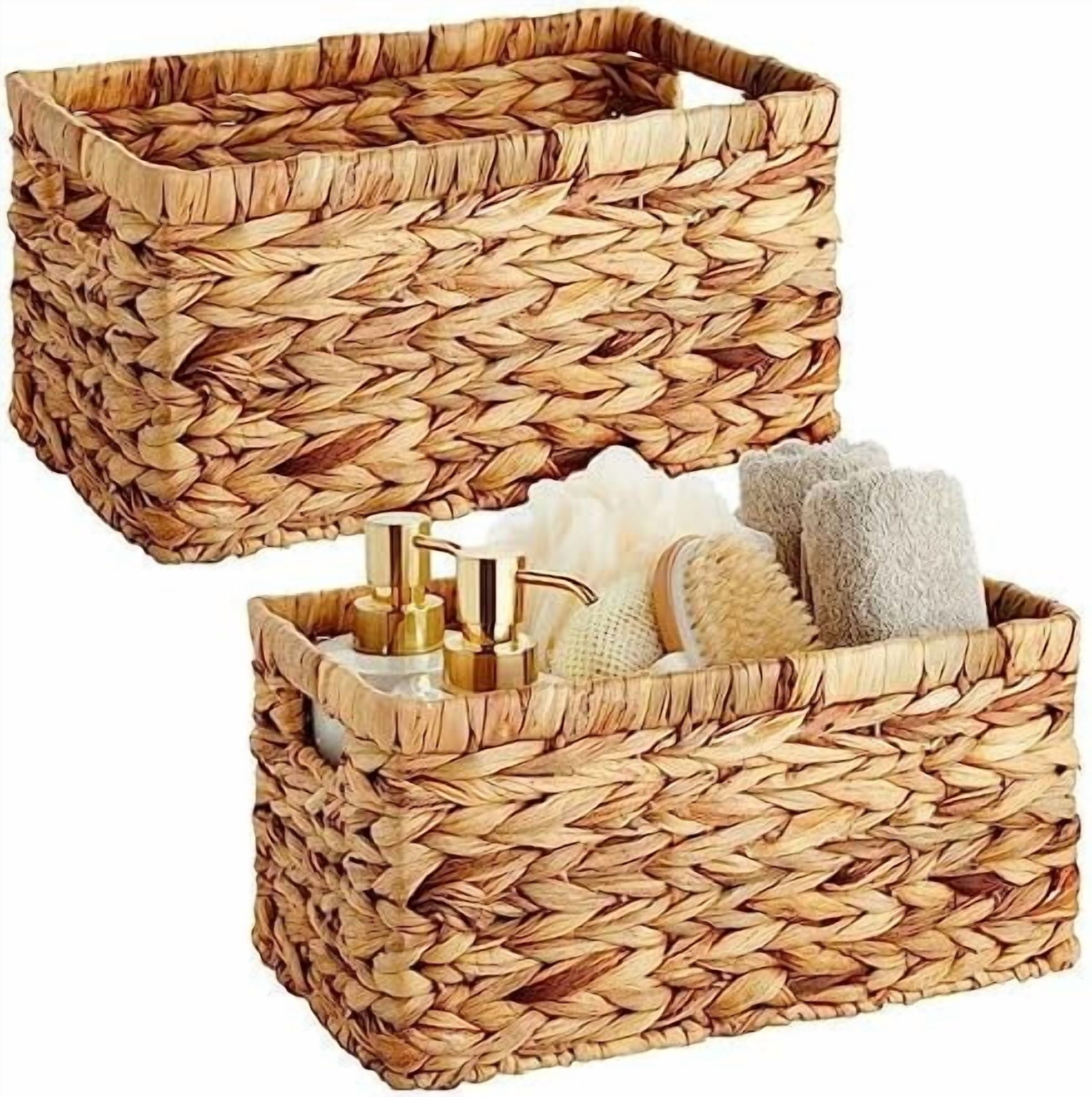 2 Pack Small Rectangular Wicker Baskets for Shelves, 6 Inch Wide Hand ...