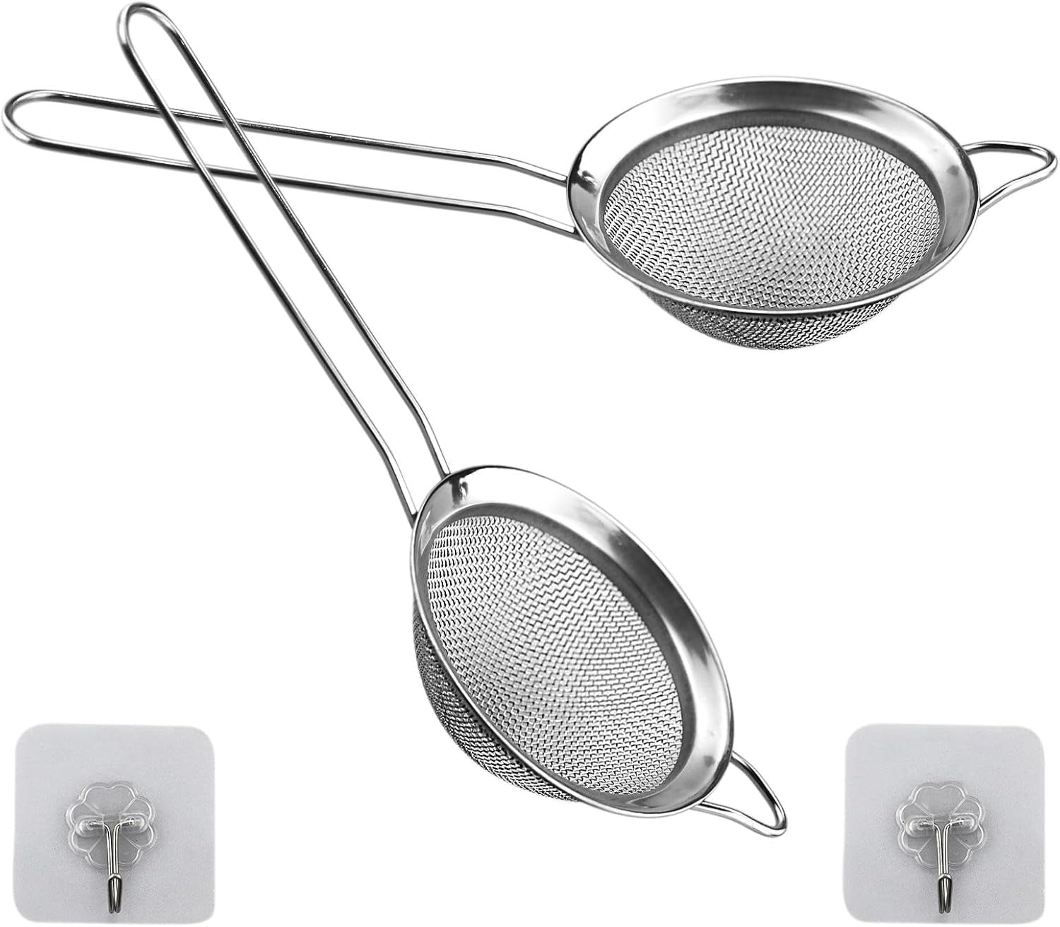 2 Pack Small Stainless Steel Fine Mesh Strainers With Kitchen Hooks,8 ...