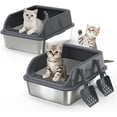 2 Pack Small Stainless Steel Litter Box with Lid for Kitten, Metal Cat ...