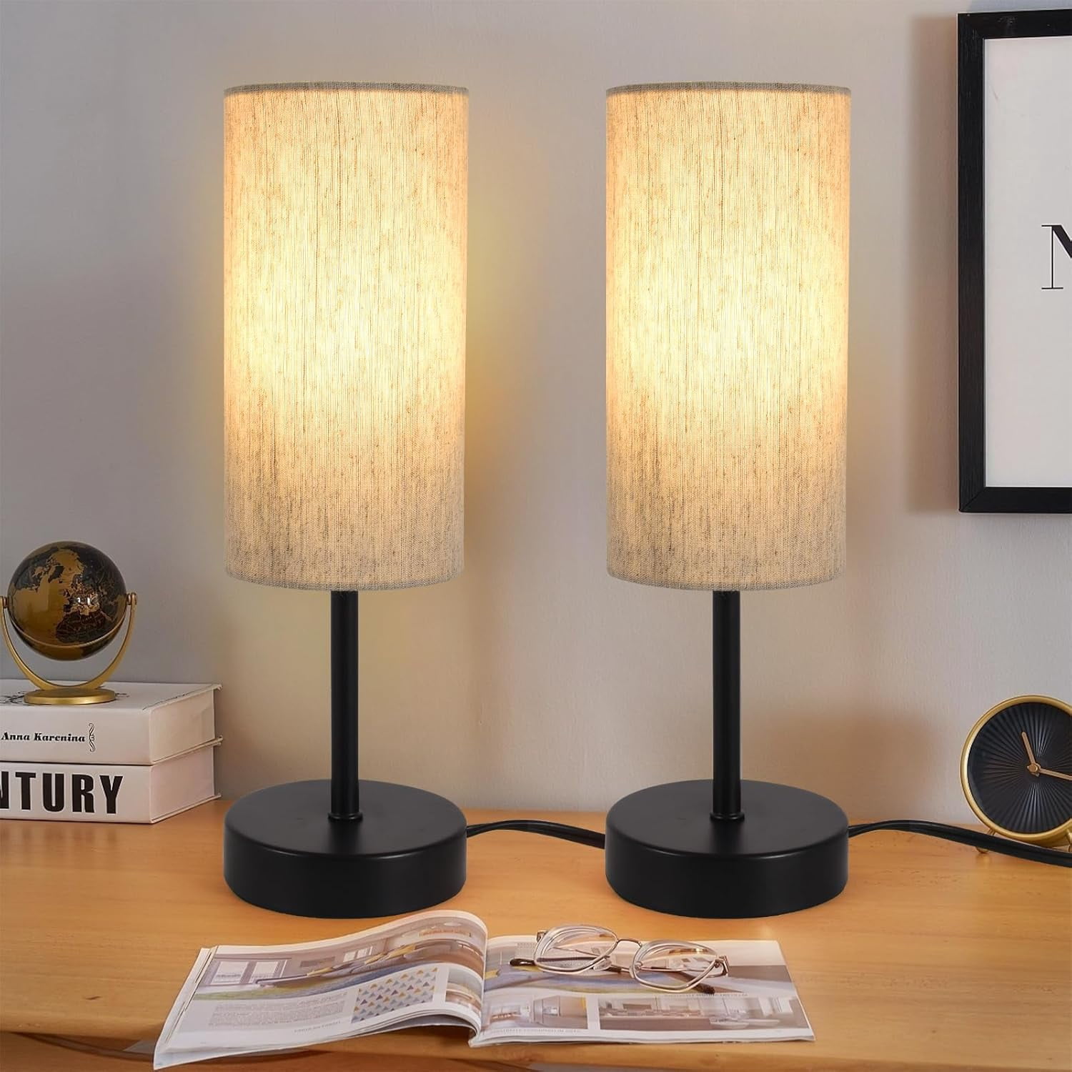 2 Pack Small Table Lamps for Bedroom, Minimalist Modern Bedside Lamps ...