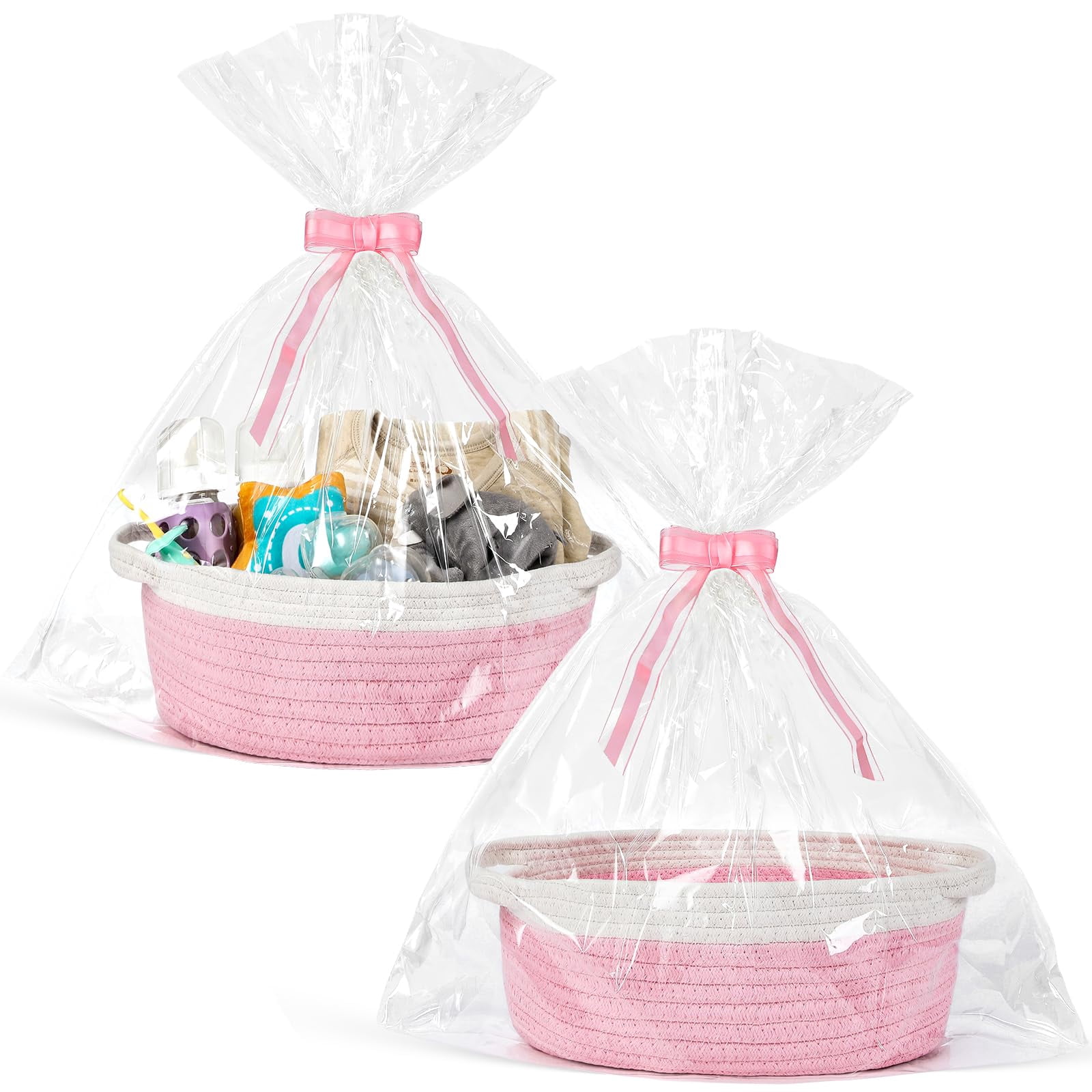 2 Pack Small Woven Basket with Gift Bags and Ribbons, Empty Decorative ...