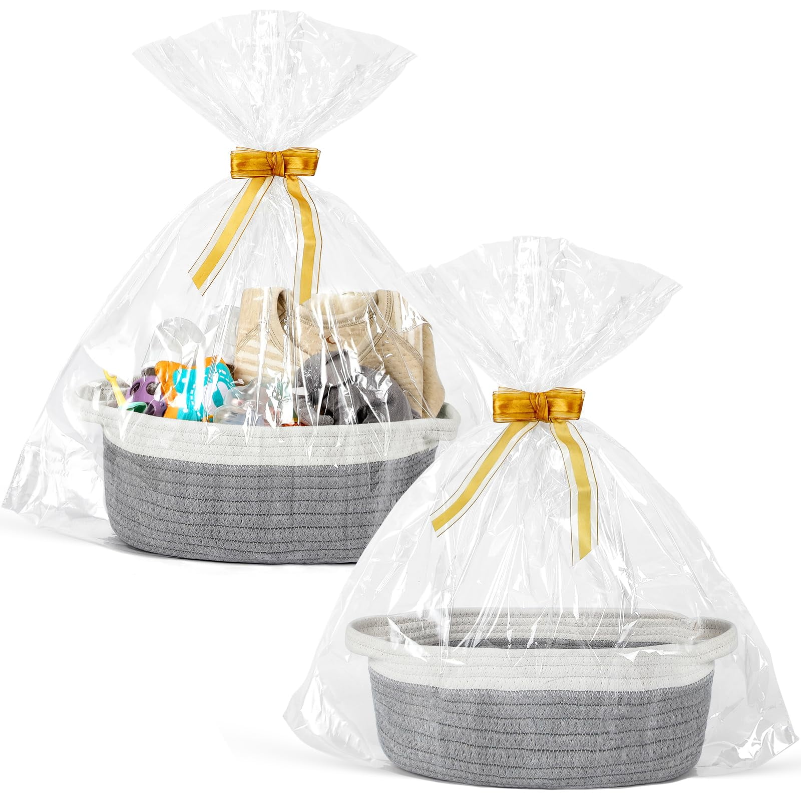 2 Pack Small Woven Basket with Gift Bags and Ribbons, Empty Decorative ...