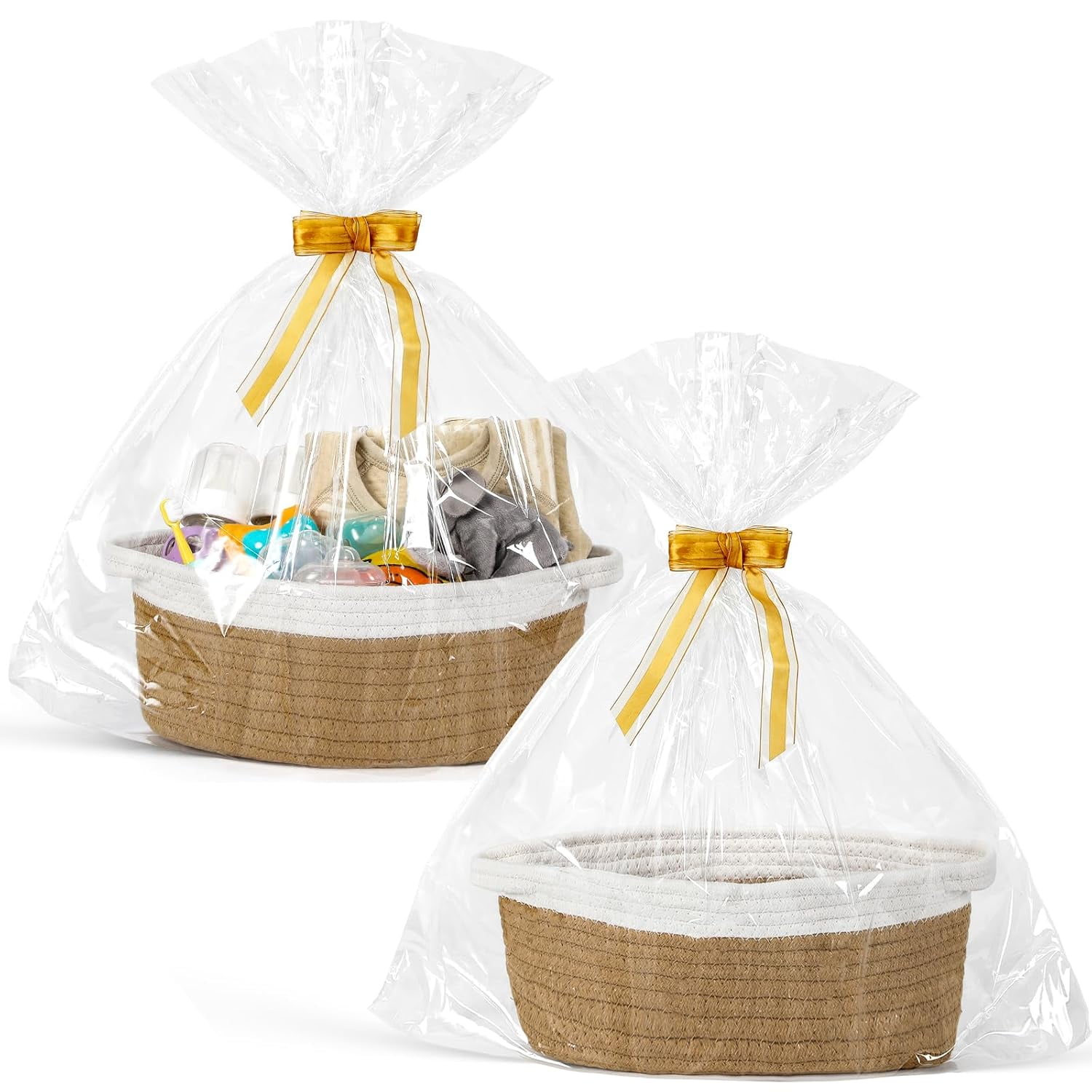 2 Pack Small Woven Basket with Gift Bags and Ribbons, Empty Decorative ...