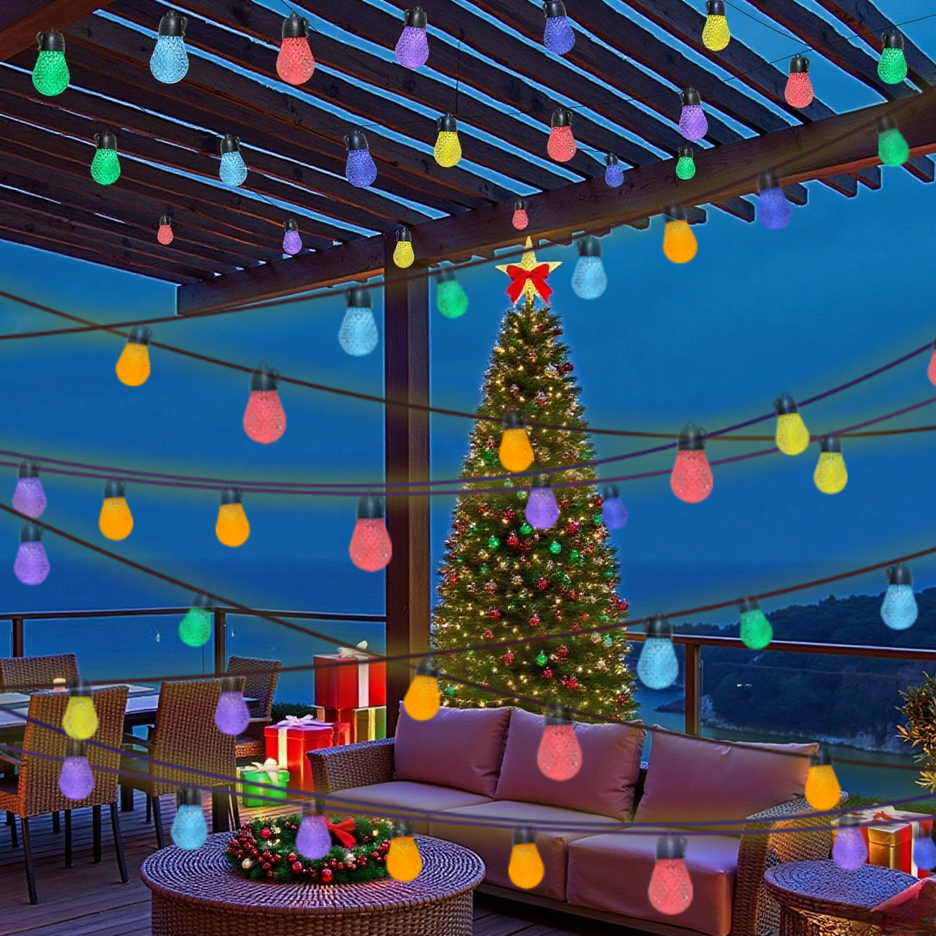 2 Pack Smart 49ft Plug-in Color Changing Outdoor String Lights, App ...