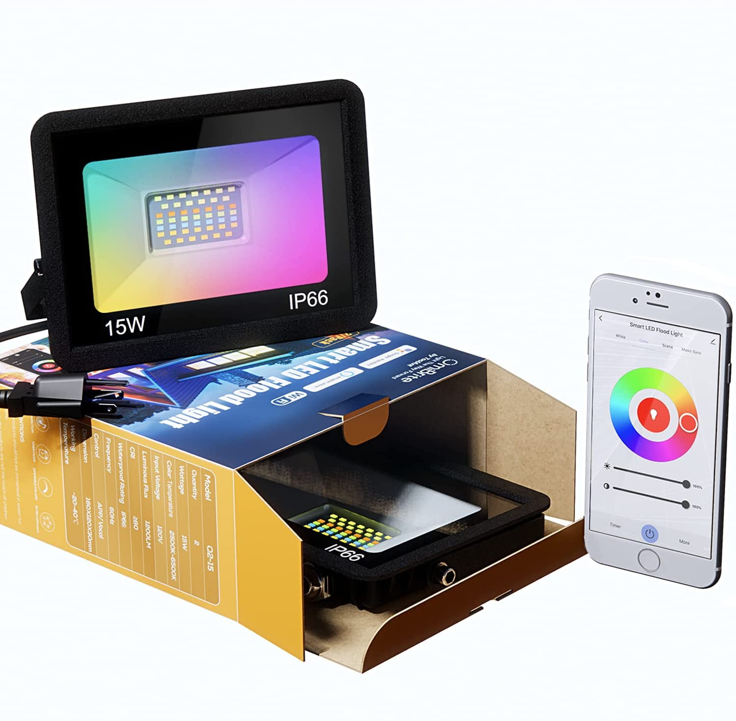 2-Pack Smart LED Flood Lights, LED Outdoor Floodlights, 125W Equivalent ...