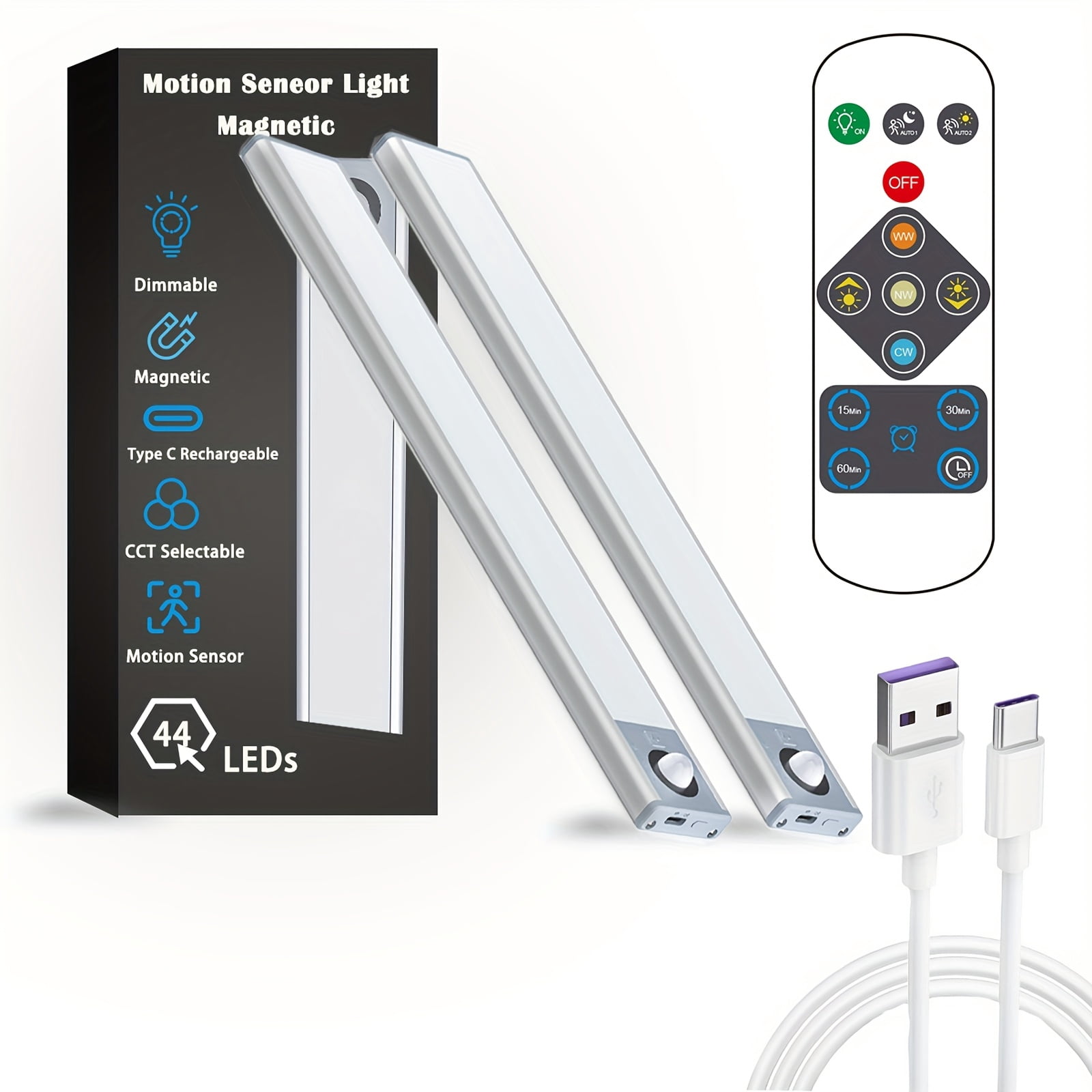 2 Pack Smart LED Under Cabinet Lights, Motion Sensor, Dimmable 6500K ...