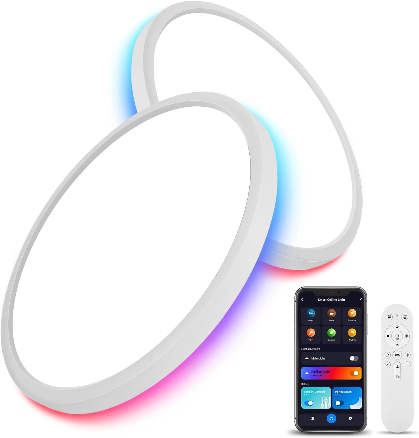 2 Pack Smart RGB LED Ceiling Light with Remote, 12" WiFi Flush Mount ...