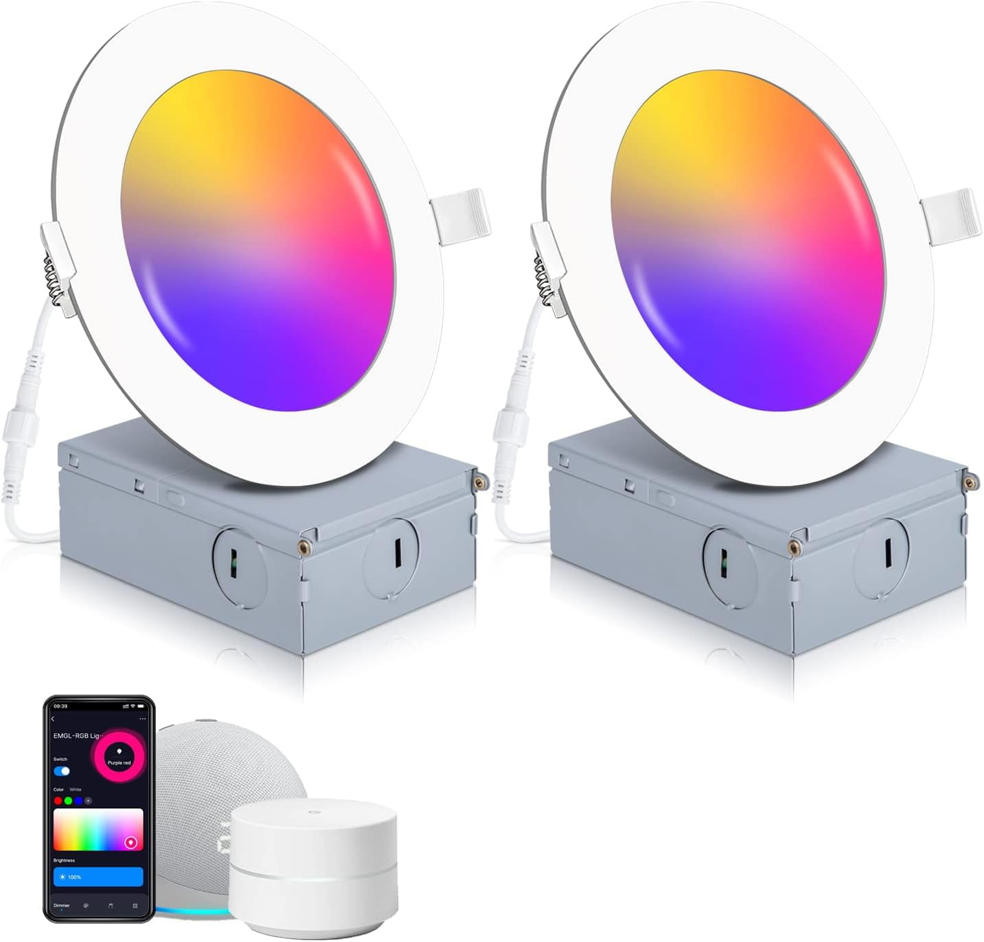 2 Pack Smart Recessed Lighting 4 Inch, Ultra-Thin LED Recessed Lighting ...