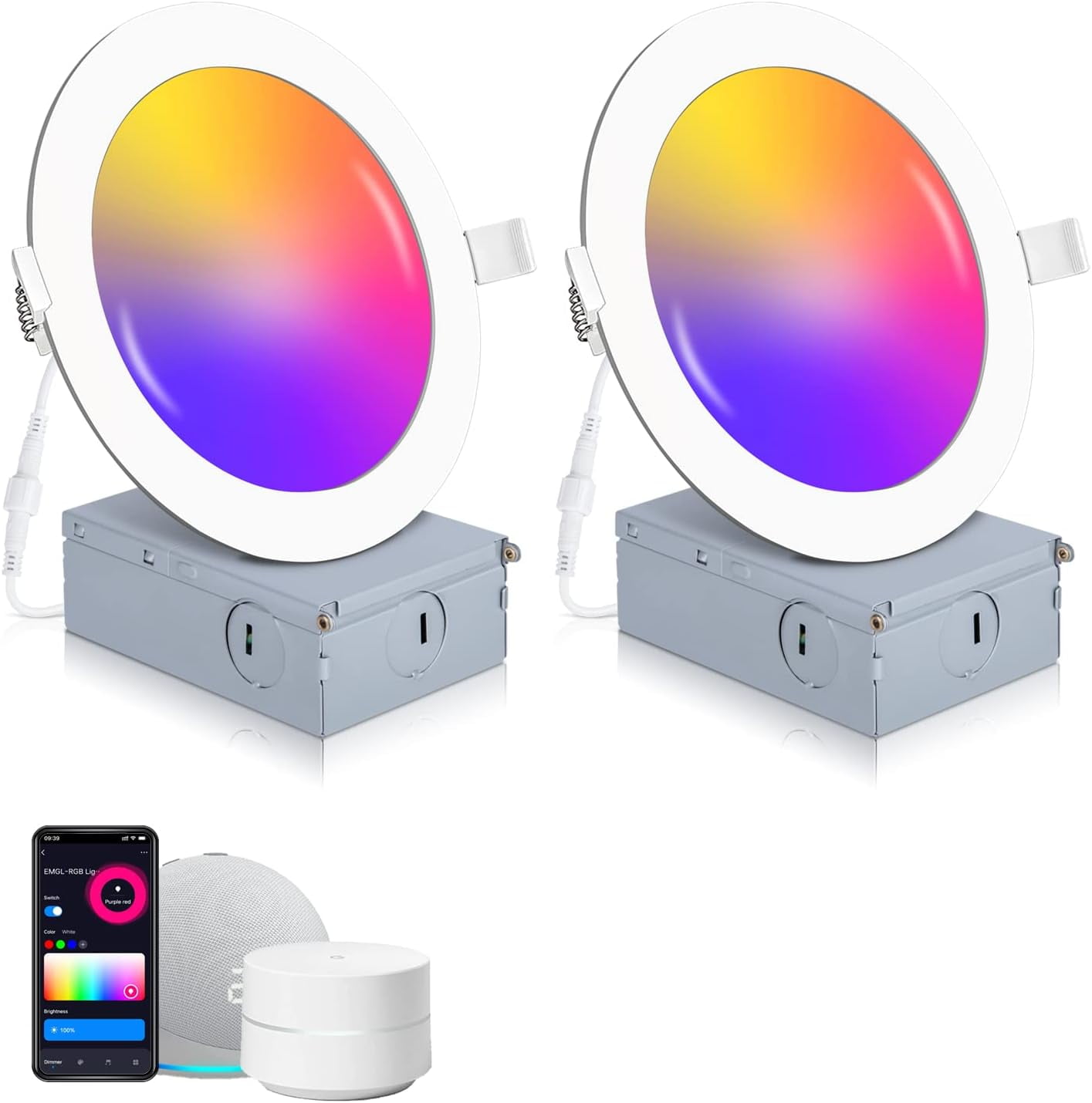 2 Pack Smart Recessed Lighting 6 Inch, Ultra-Thin LED Recessed Lighting ...