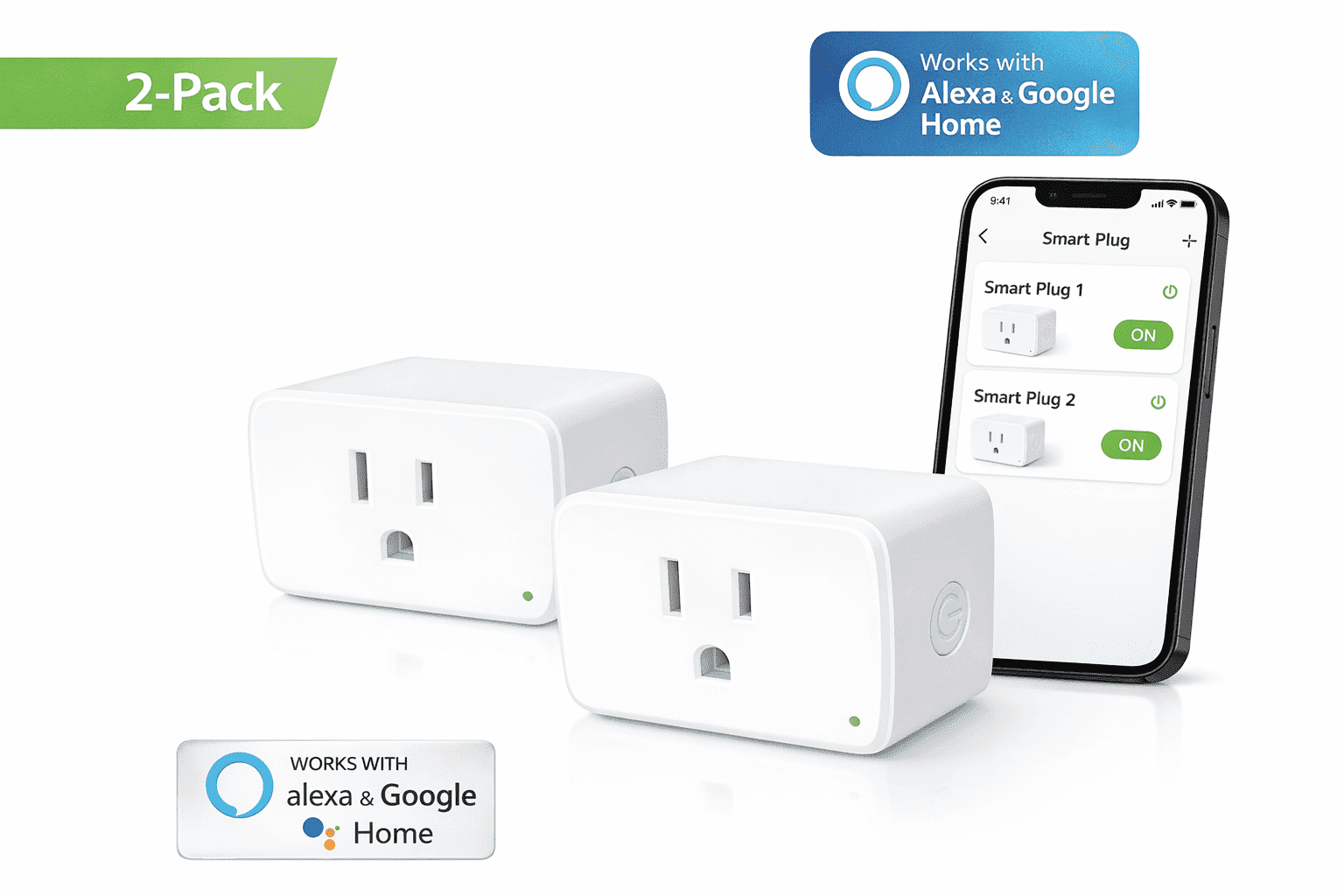 2 Pack Smart WiFi Outlet, Alexa Compatible Wall Outlet, Google Home ...