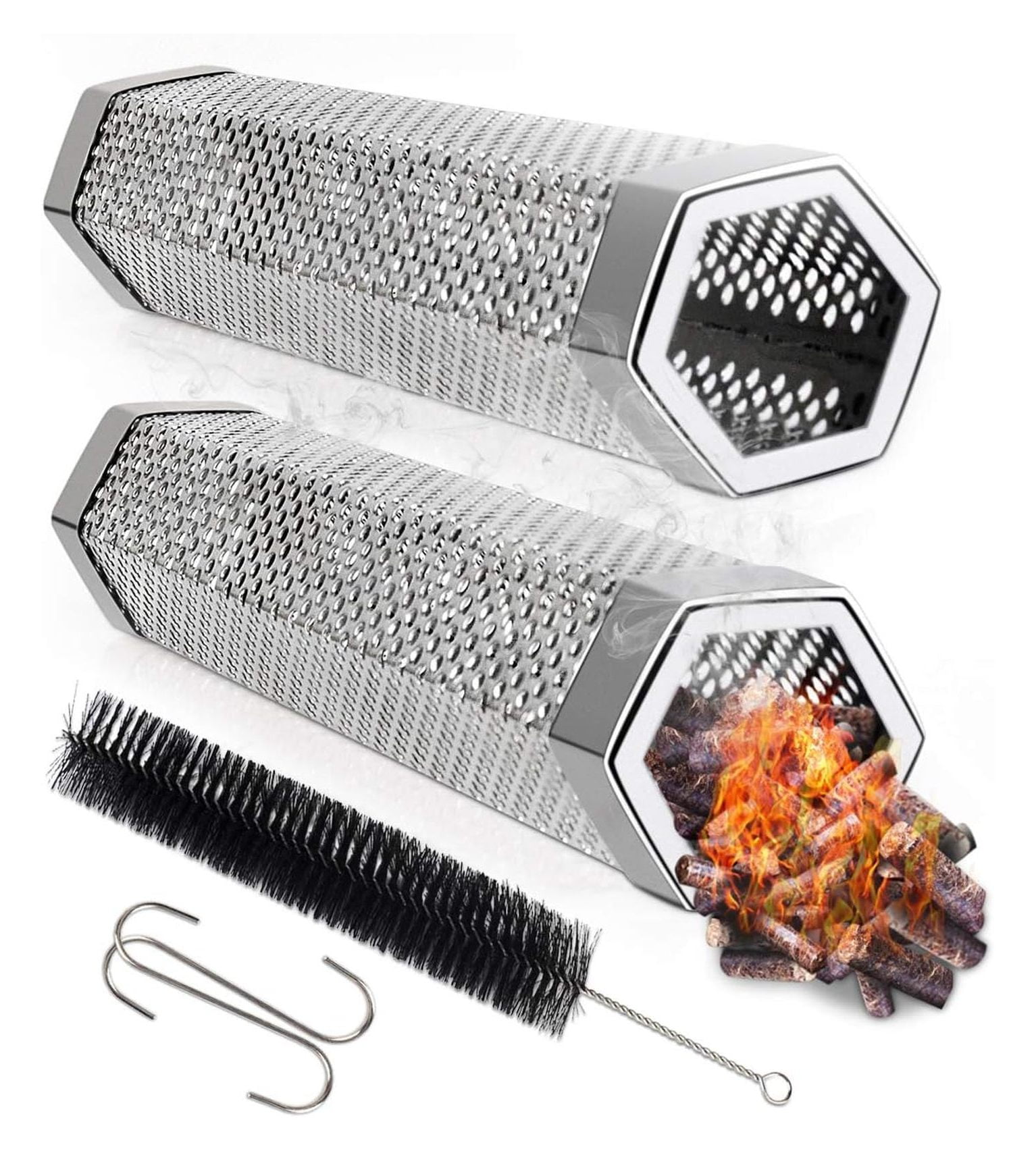 2 Pack Smoker 12 Inch Stainless Steel Tube BBQ Smoker Tube, Potable Hot ...