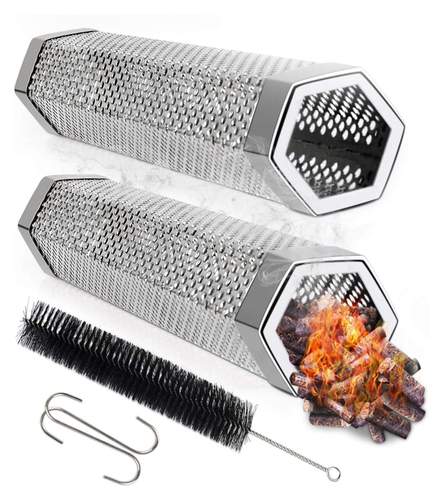2 Pack Smoker 12 Inch Stainless Steel Tube BBQ Smoker Tube, Potable Hot ...