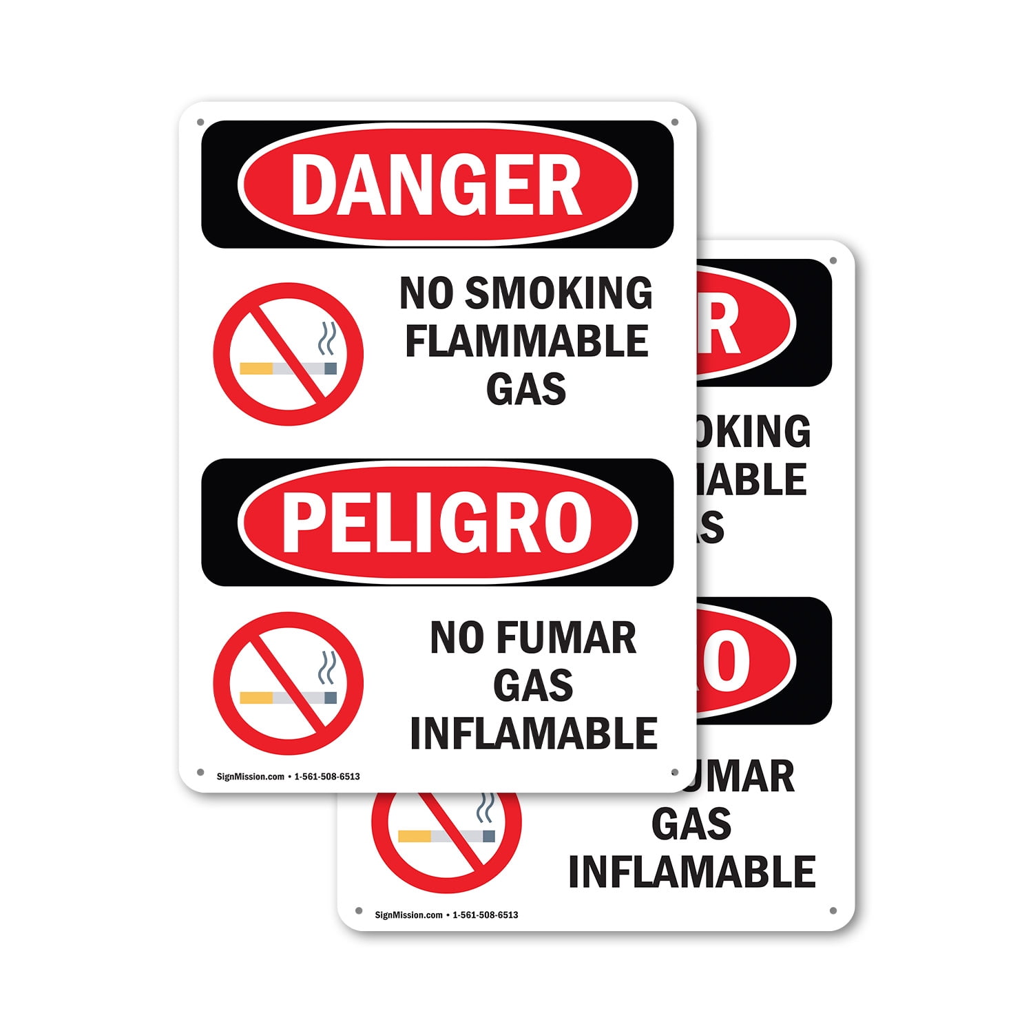 (2 Pack) No Smoking Flammable Gas Bilingual OSHA Danger Sign 18 Inch X ...