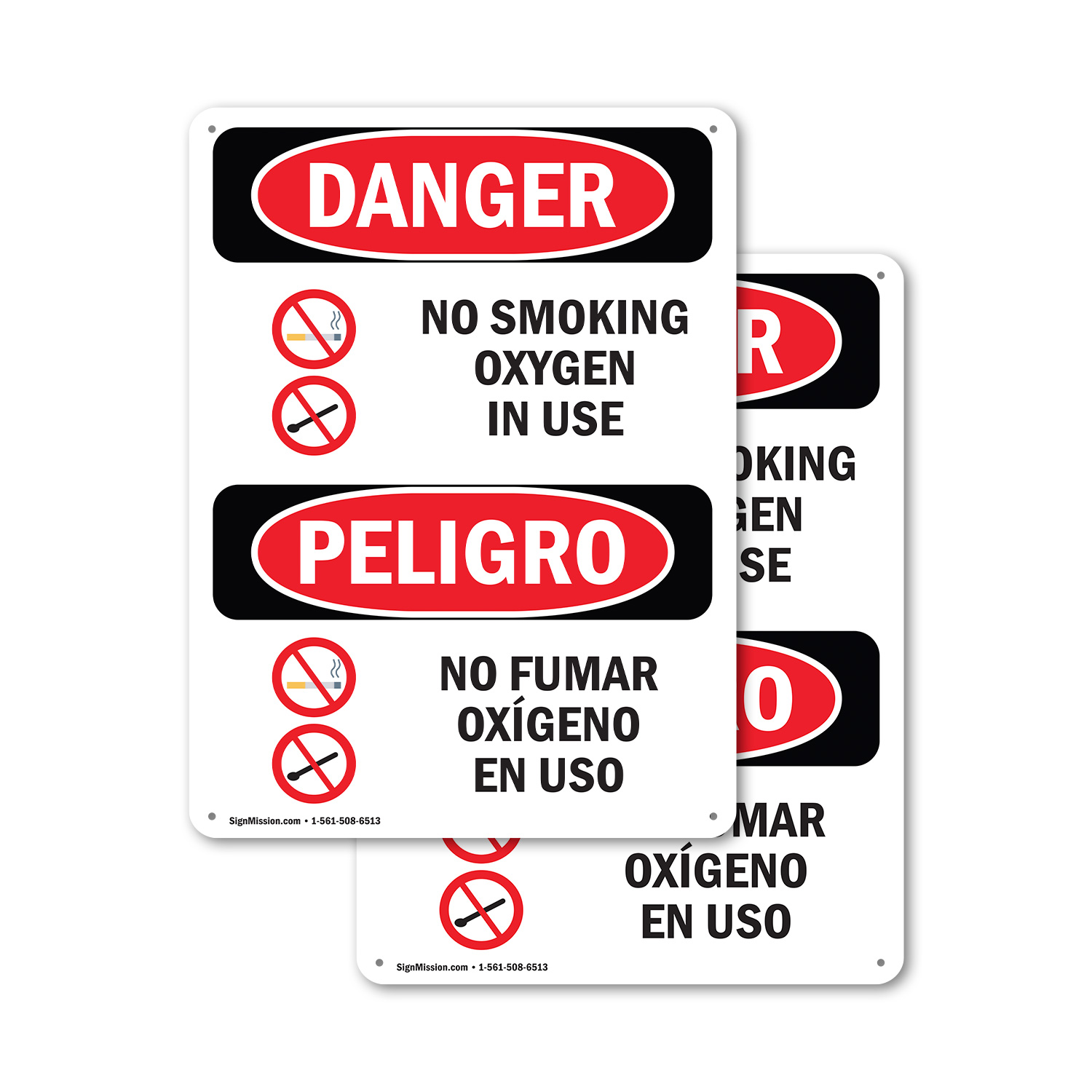 (2 Pack) No Smoking Oxygen In Use Bilingual OSHA Danger Sign 18 Inch X ...