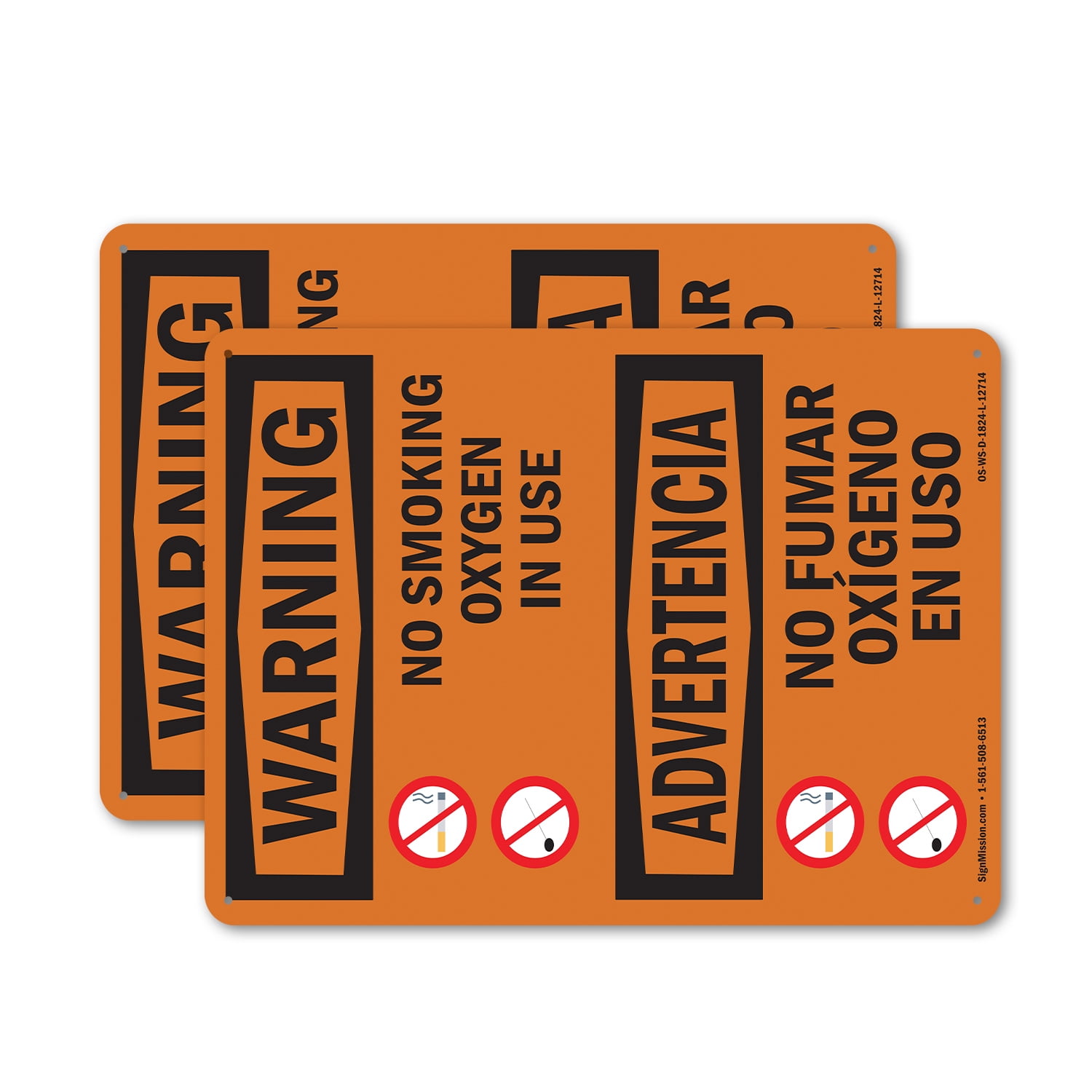 (2 Pack) No Smoking Oxygen In Use Bilingual OSHA Warning Sign 10 Inch X ...