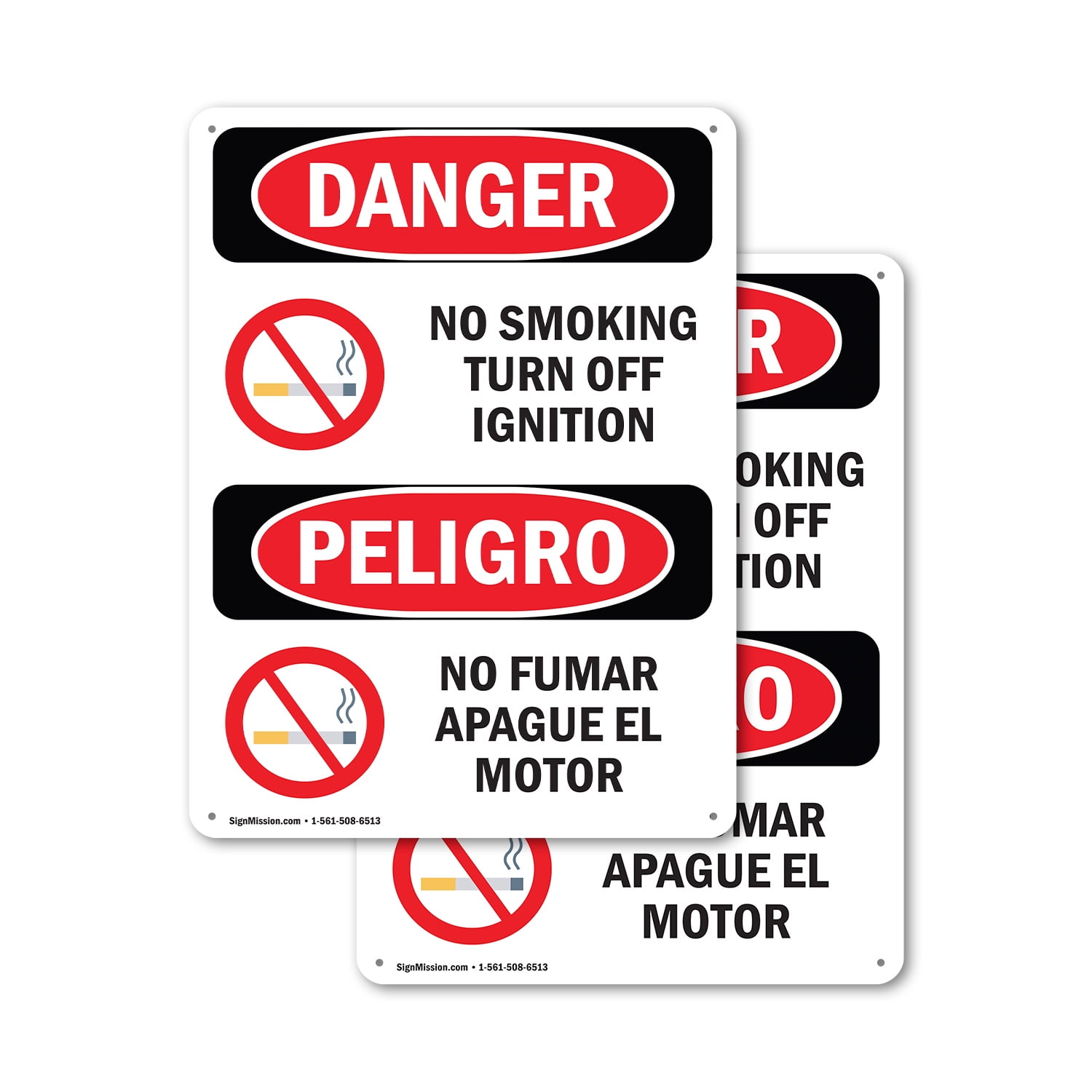 (2 Pack) No Smoking Turn Off Ignition Bilingual OSHA Danger Sign 10 ...