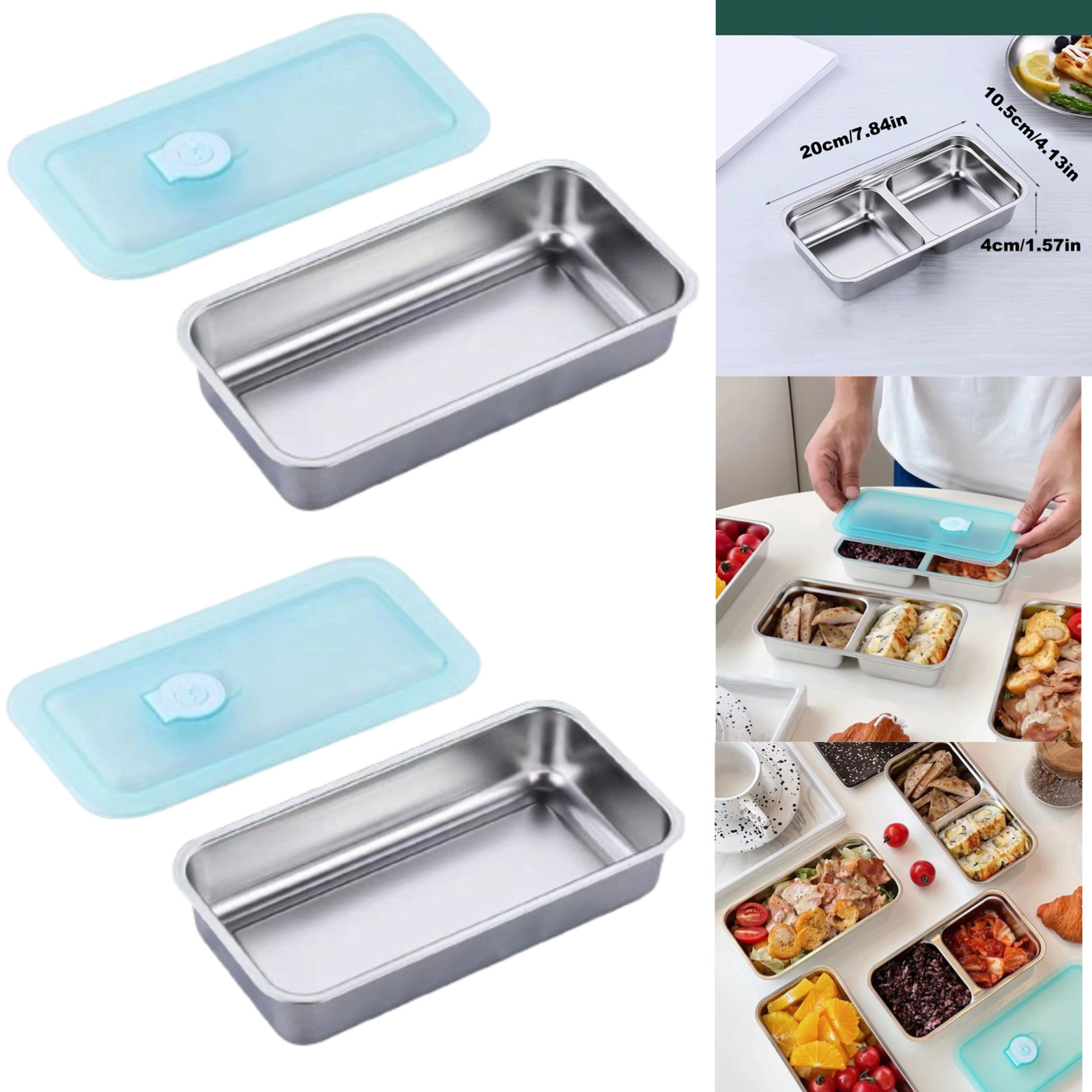 2 Pack Snack Containers, Stainless Steel No Compartment Snack ...