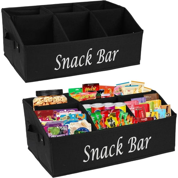 2 Pack Snack Organizer for Countertop With Handles - 6 Compartment Box ...
