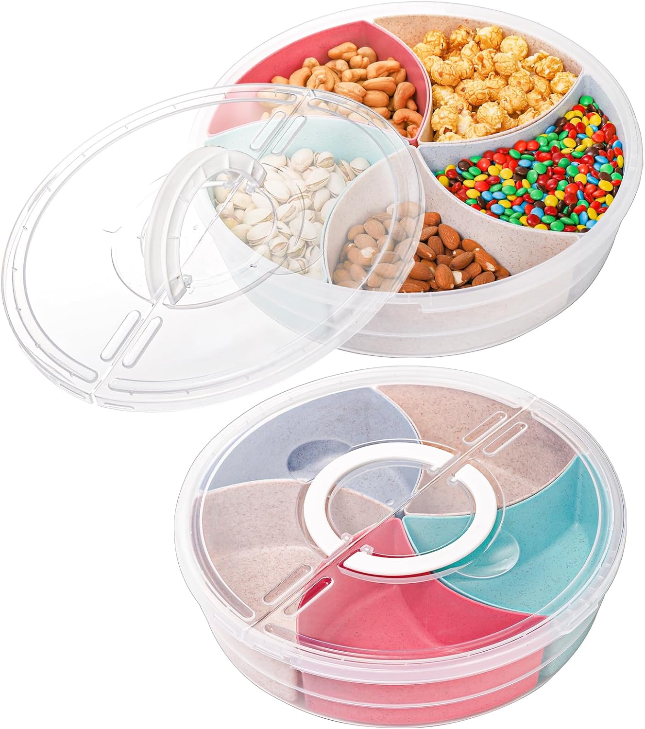 2 Pack Snack Serving Tray with Lid, 12inch Fruit Serving Container, 5 ...