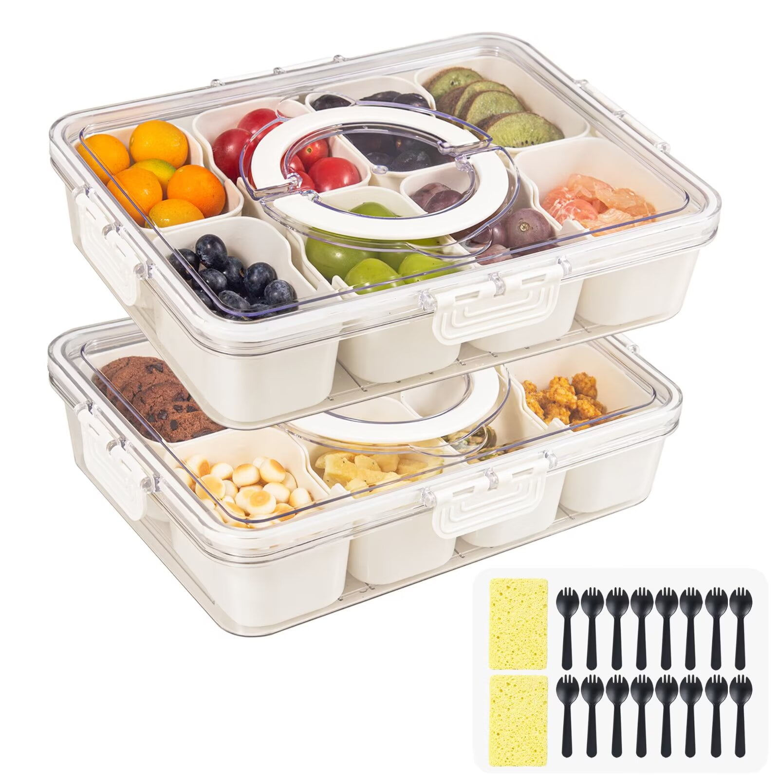 2 Pack Snackle Box Container with 8 Compartments, Clear Divided Serving ...