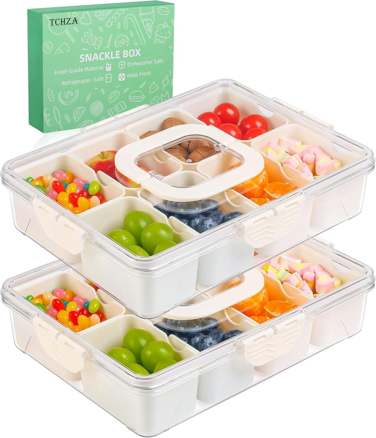 Snackle Box Container - Dishwasher Safety Divided, Serving Tray with ...