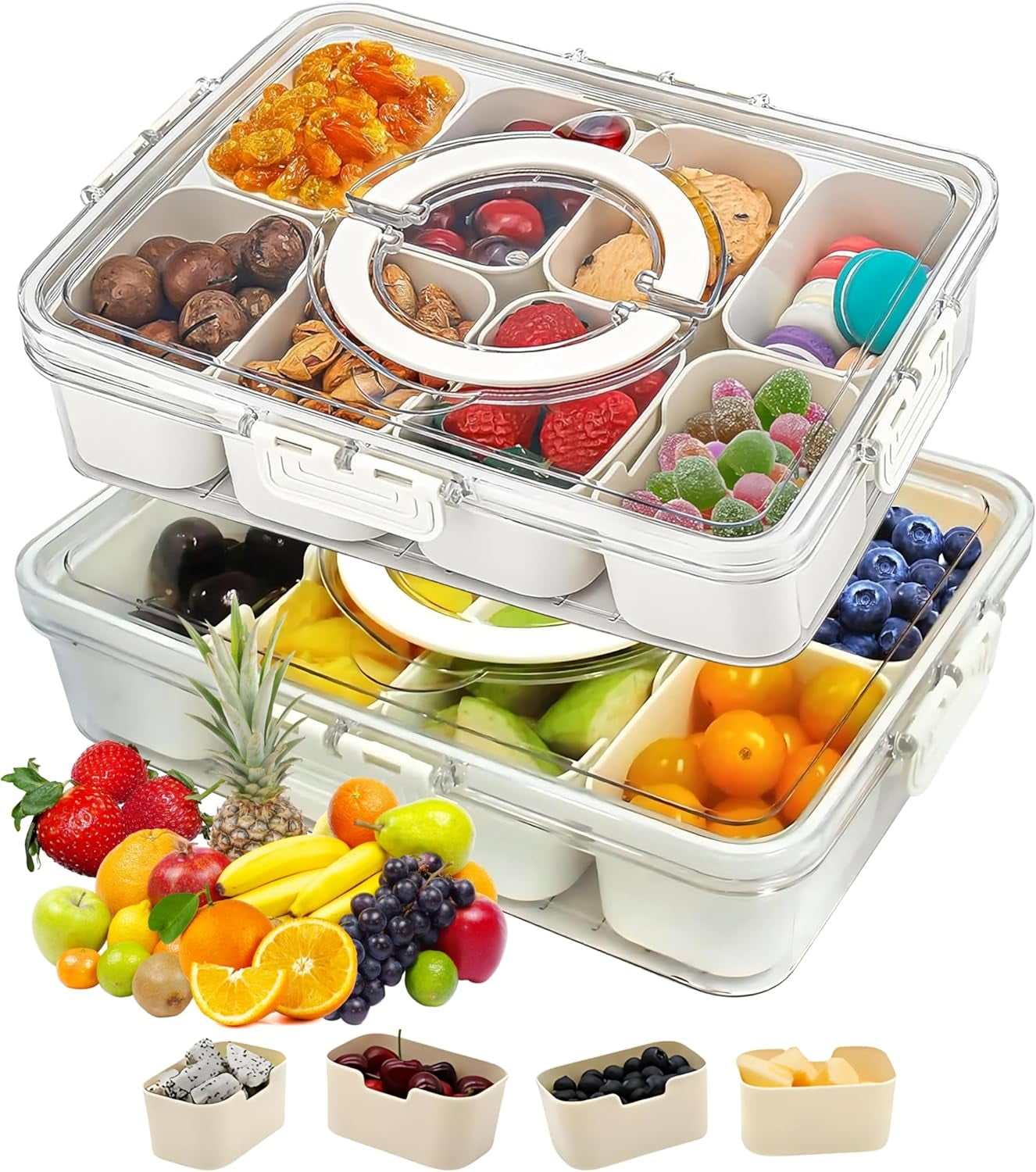 2 Pack Snackle Box Container, Divided Serving Tray with Lid and Handle ...