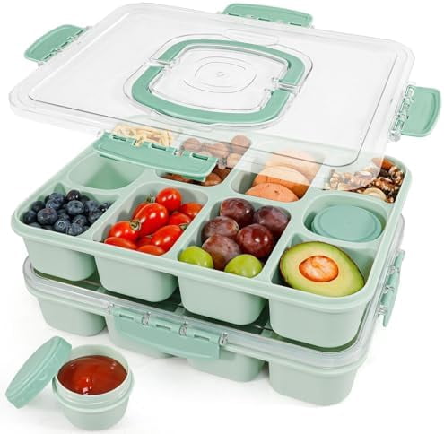 2 Pack Snackle Box Container - Portable 10 Compartment Divided Snack ...