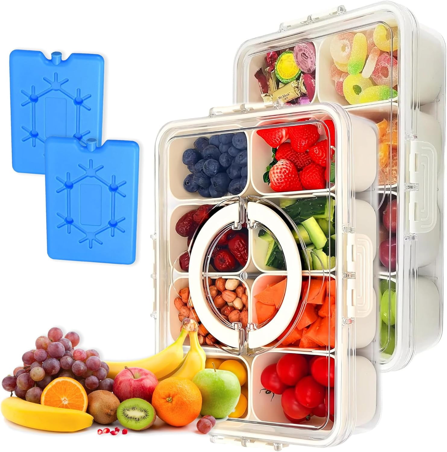 2 Pack Snackle box container With Ice Pack,Divided Serving Tray with ...