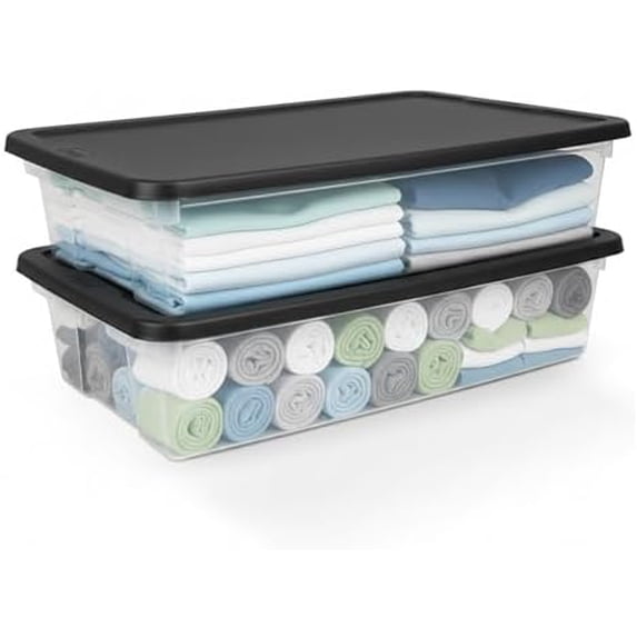 2-Pack Snaplock, Large Clear Plastic Storage Organizer Bins w/Lids, 41 ...