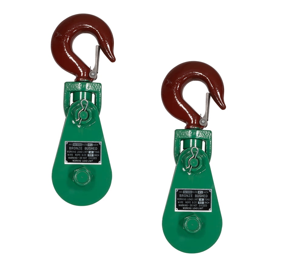 (2 Pack) Snatch Block with Hook WLL 4 Ton 4 1/4" Sheave 1/2 Inch Wire ...
