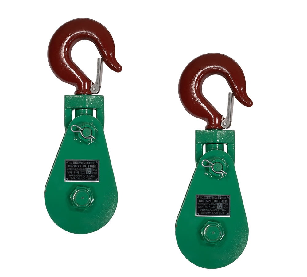 2 Pack Snatch Block with Hook WLL 8 Ton 8" Sheave 3/4 Inch Wire Rope ...
